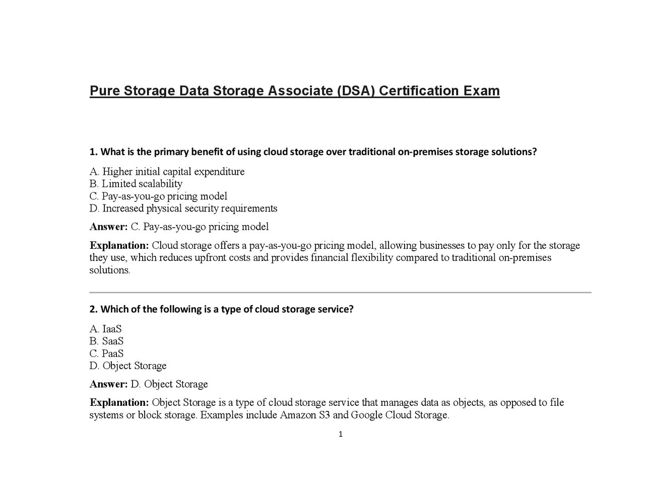 Pure Storage Data Storage Associate (DSA) Certification Exam | Exams Technology | Docsity