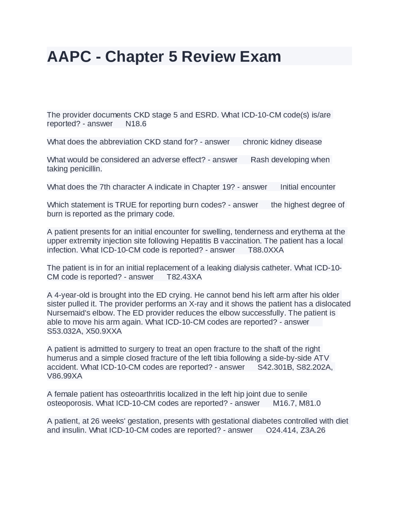 AAPC - Chapter 5 Review Exam Questions and Answers 100% Correct | Exams Advanced Education | Docsity