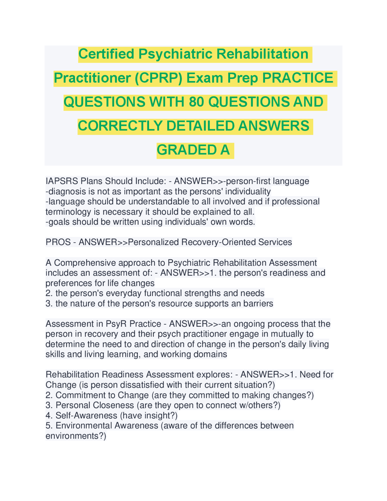 Certified Psychiatric Rehabilitation Practitioner (CPRP) Exam Prep ...