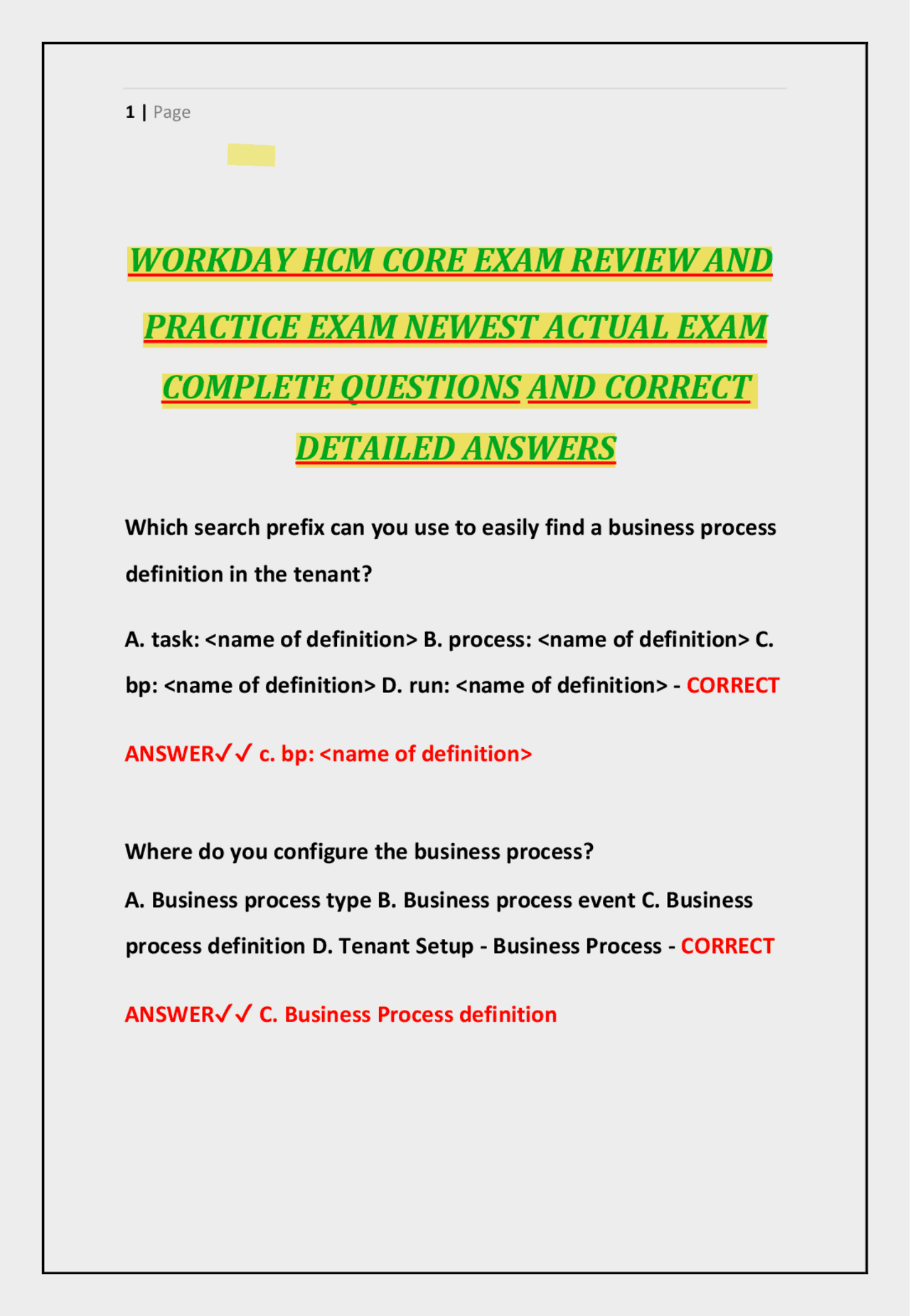 WORKDAY HCM CORE EXAM REVIEW AND PRACTICE EXAM NEWEST ACTUAL EXAM ...