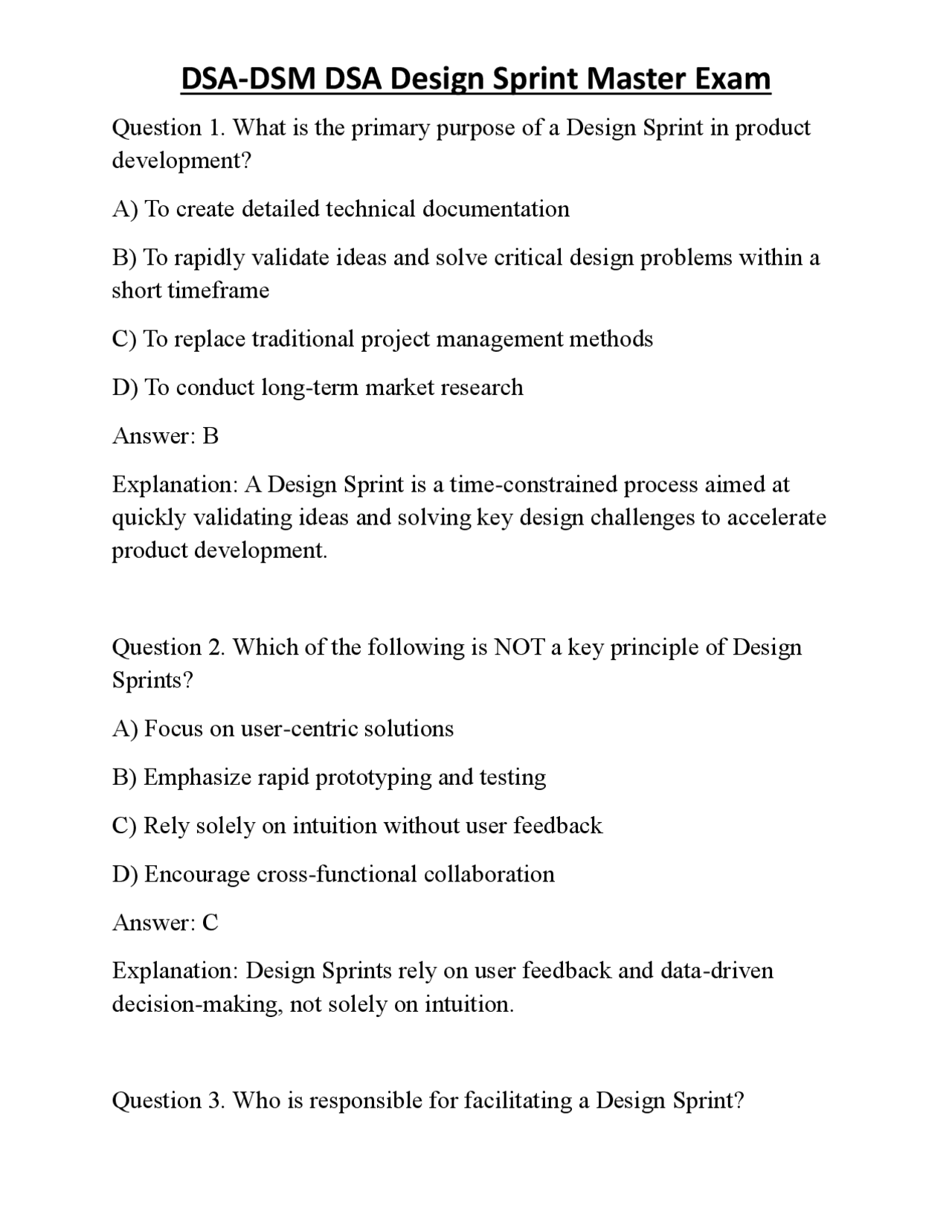 DSA-DSM DSA Design Sprint Master Exam | Exams Technology | Docsity