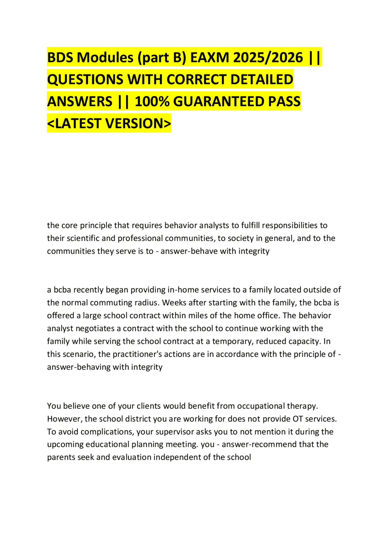 BDS Modules (part B) EAXM 2025/2026 || QUESTIONS WITH CORRECT DETAILED ...