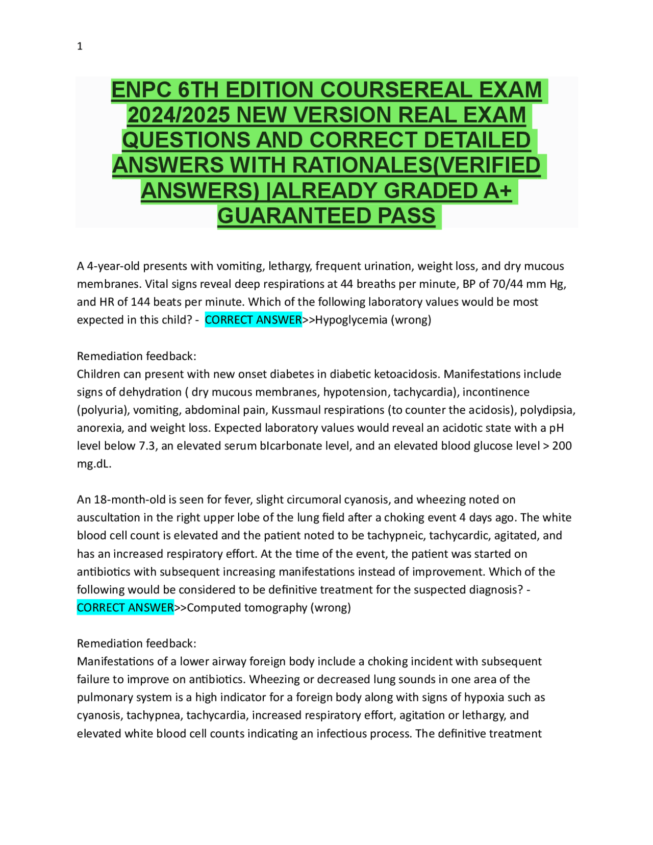 ENPC 6TH EDITION COURSEREAL EXAM 2024/2025 NEW VERSION REAL EXAM ...