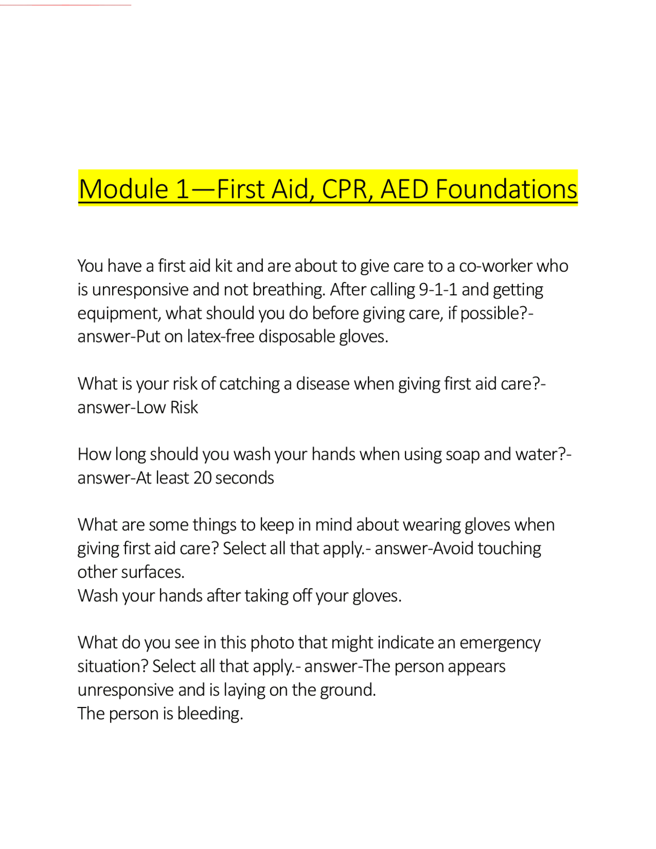 Module 1—First Aid, CPR, AED Foundations.pdf | Exams Nursing | Docsity