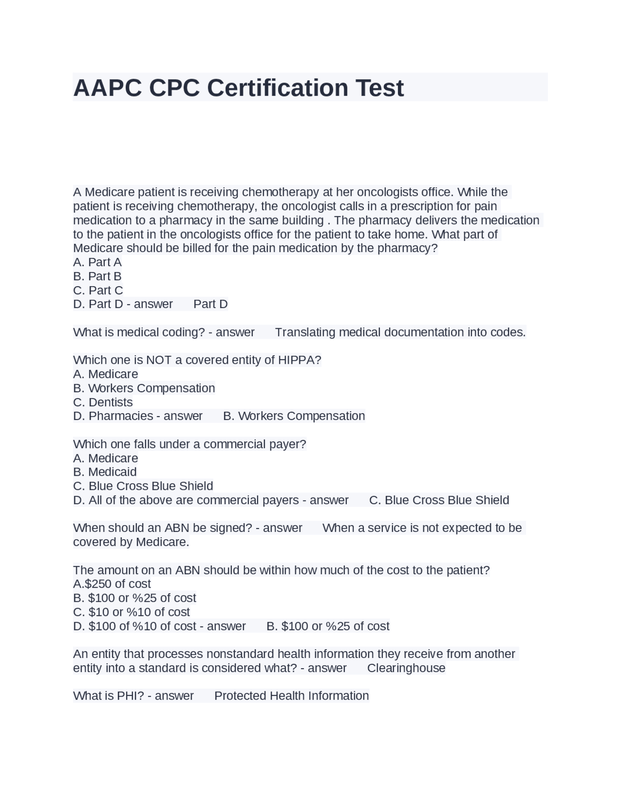 AAPC CPC Certification Test Questions and Answers 100% Solved | Exams ...