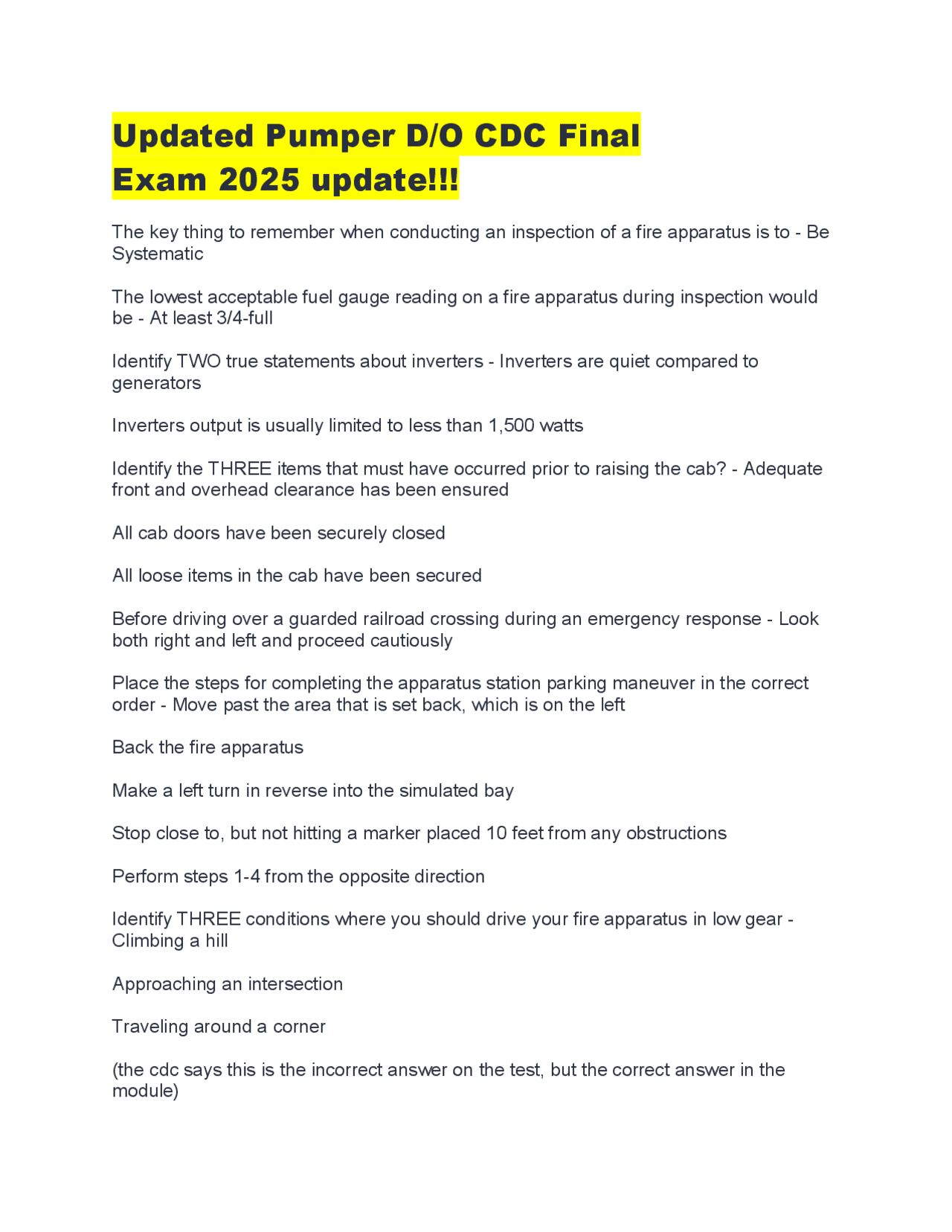 Updated Pumper D-O CDC Final Exam 2025 update!!! | Exams Advanced Education | Docsity