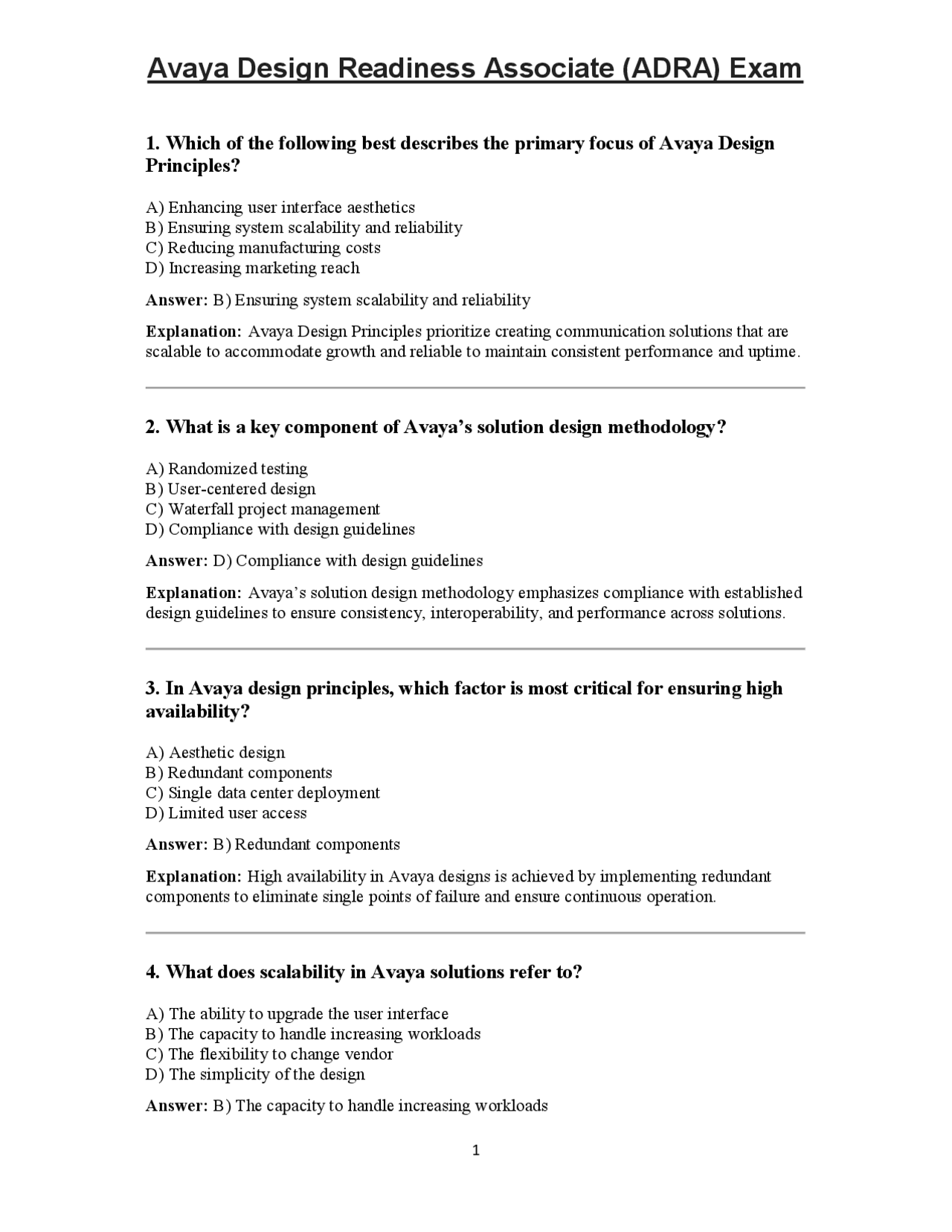 Avaya Design Readiness Associate (ADRA) Exam | Exams Technology | Docsity