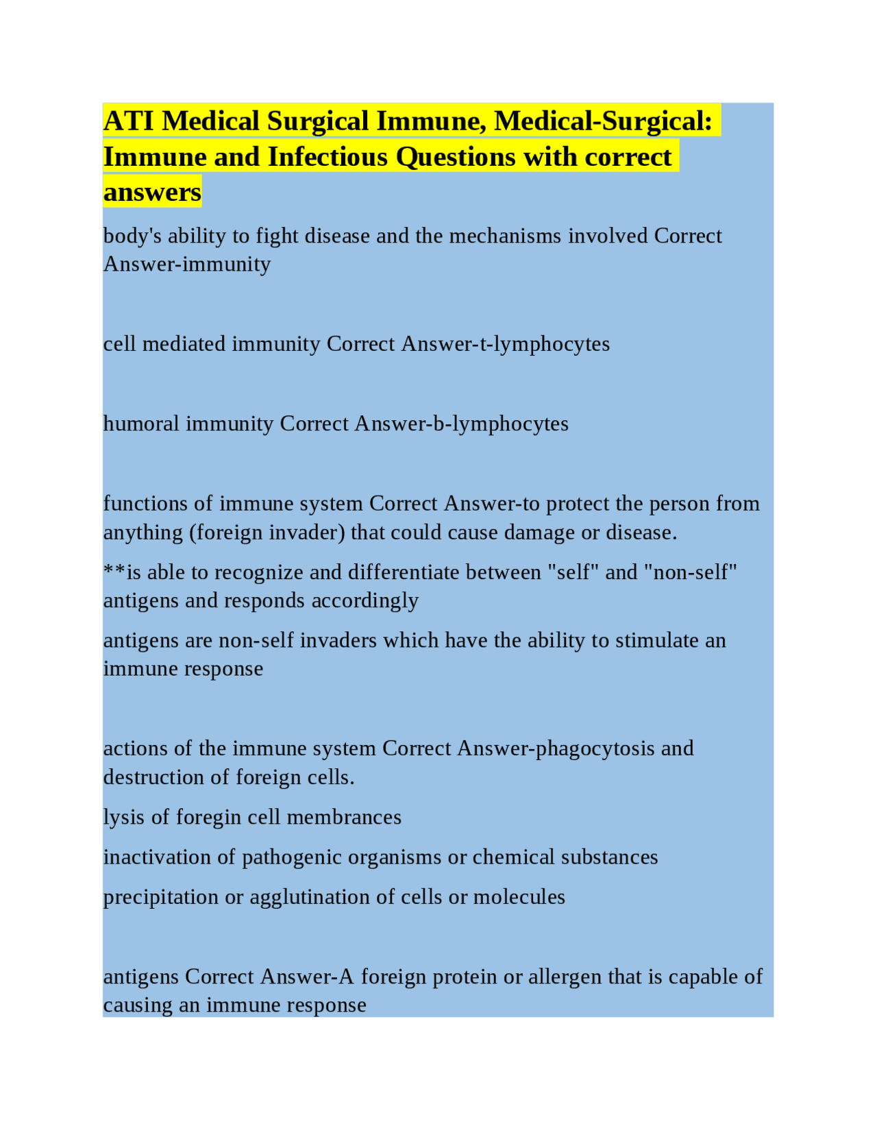ATI Medical Surgical Immune, Medical-Surgical: Immune and Infectious ...