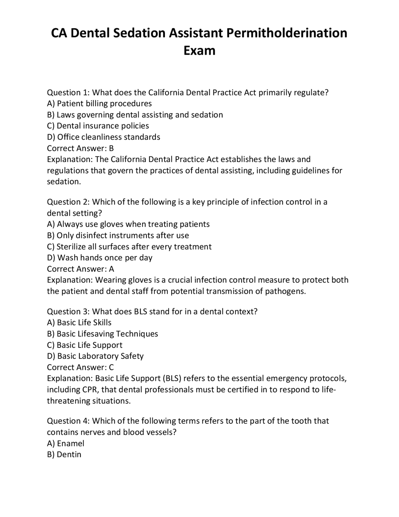 CA Dental Sedation Assistant Permitholderination Exam with Study Book ...