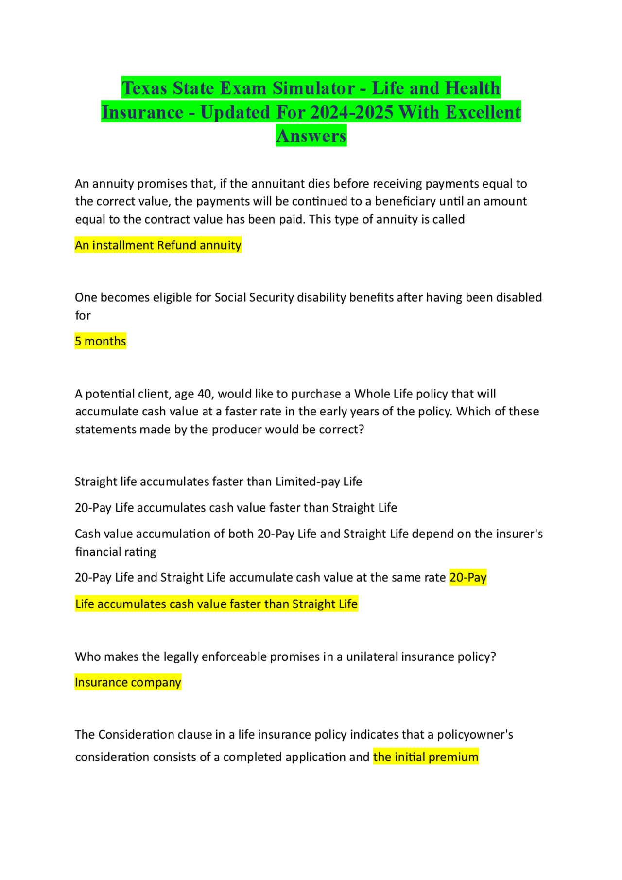 Texas State Exam Simulator - Life and Health Insurance - Updated For ...