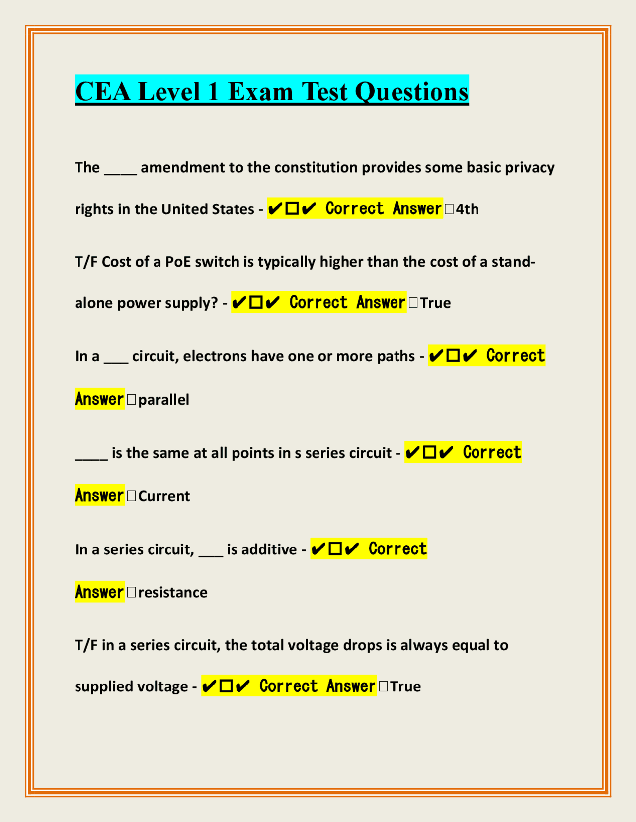 CEA Level 1 Exam Test Questions With Verified Solutions | 2025/2026 ...