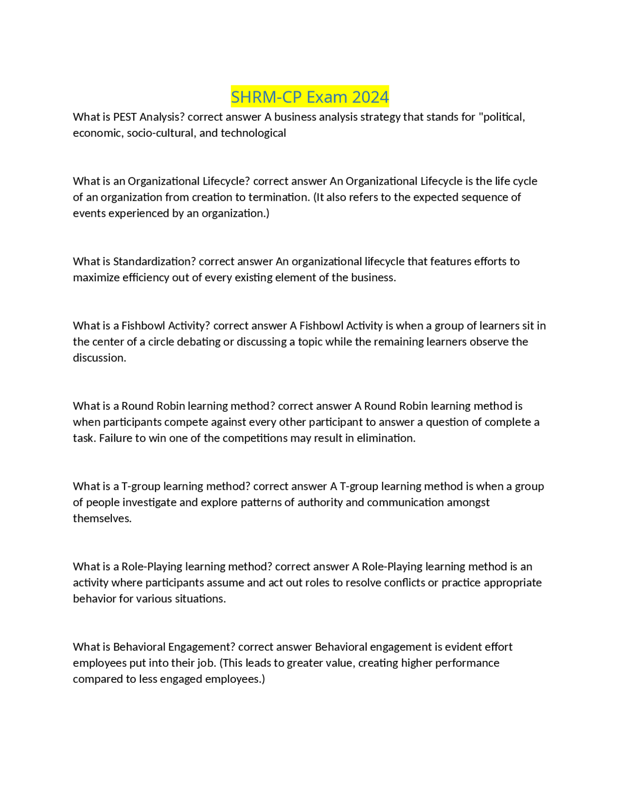 SHRM-CP Examination 2024 Sample Questions | Exams Business Informatics ...