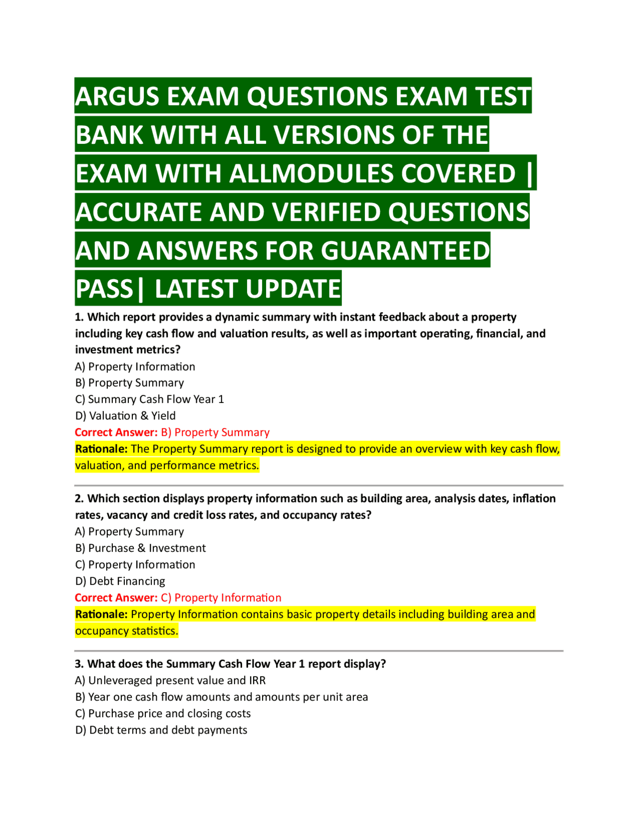 ARGUS Enterprise Exam Questions: Real Estate Investment Analysis ...