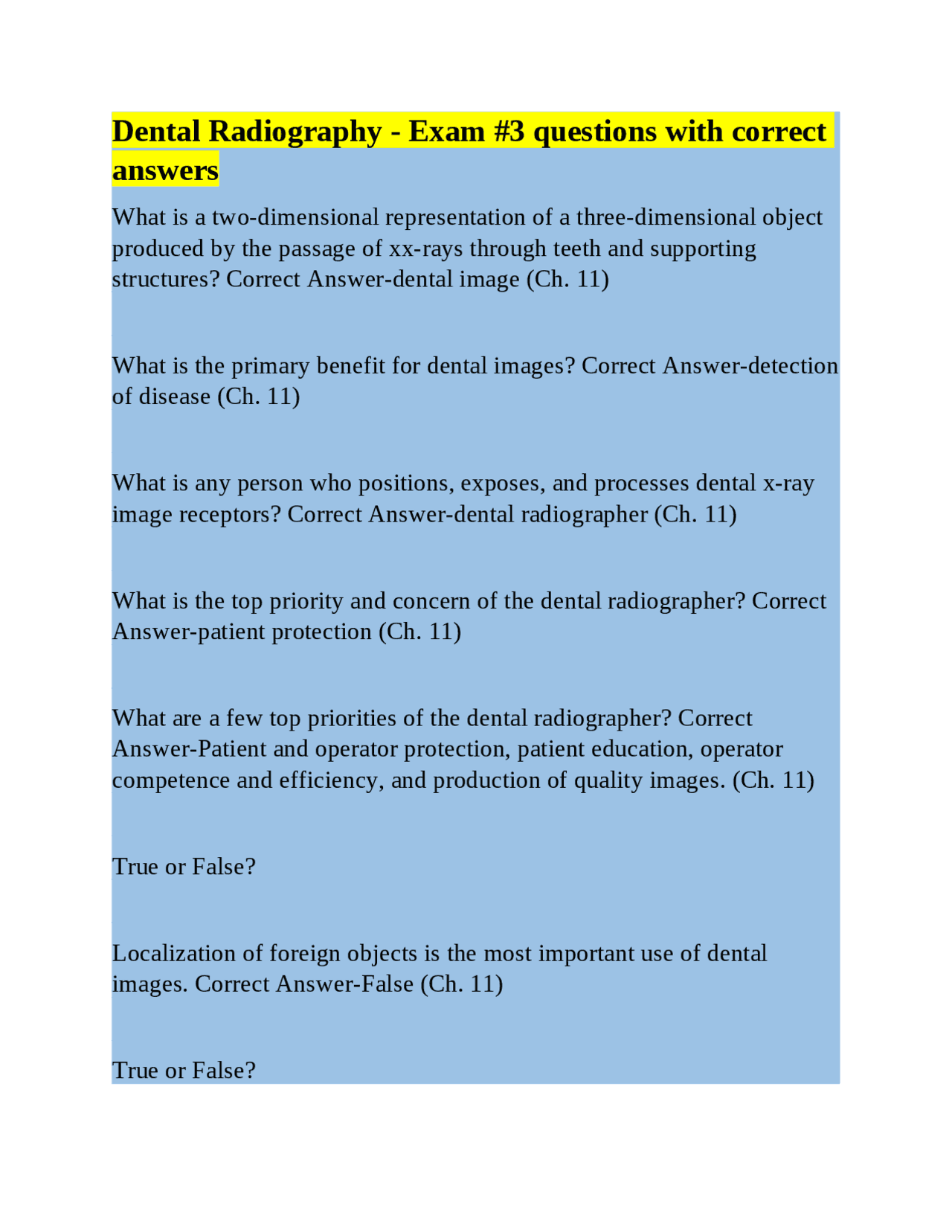 Dental Radiography - Exam #3 questions with correct answers | Exams ...