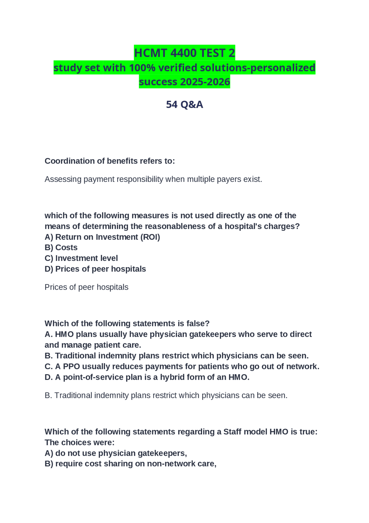 HCMT 4400 TEST 2 study set with 100% verified solutions-personalized ...