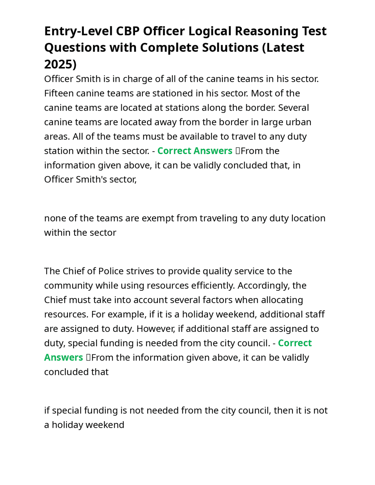 Entry-Level CBP Officer Logical Reasoning Test Questions with Complete ...