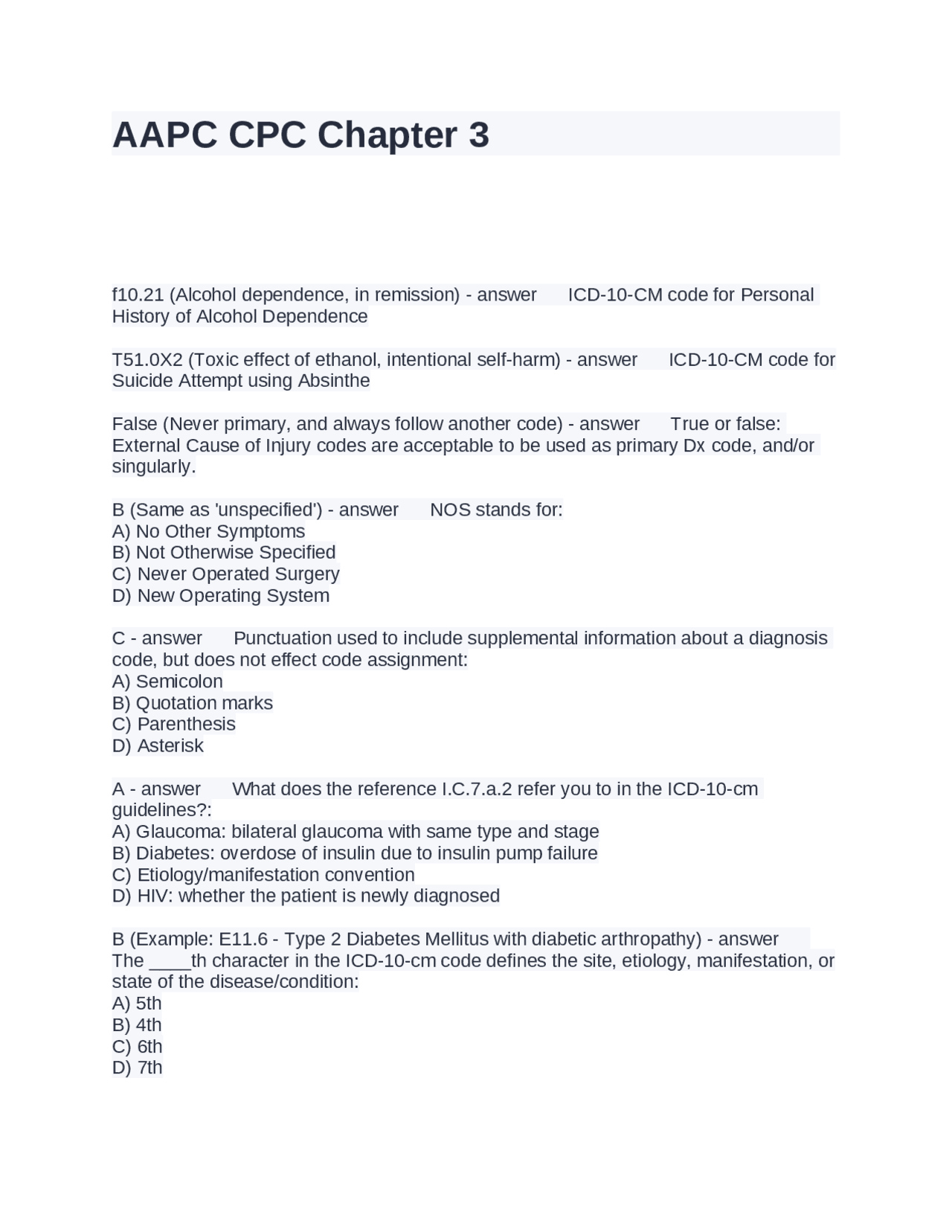 AAPC CPC Chapter 3 Questions and Answers 100% Solved | Exams Advanced Education | Docsity