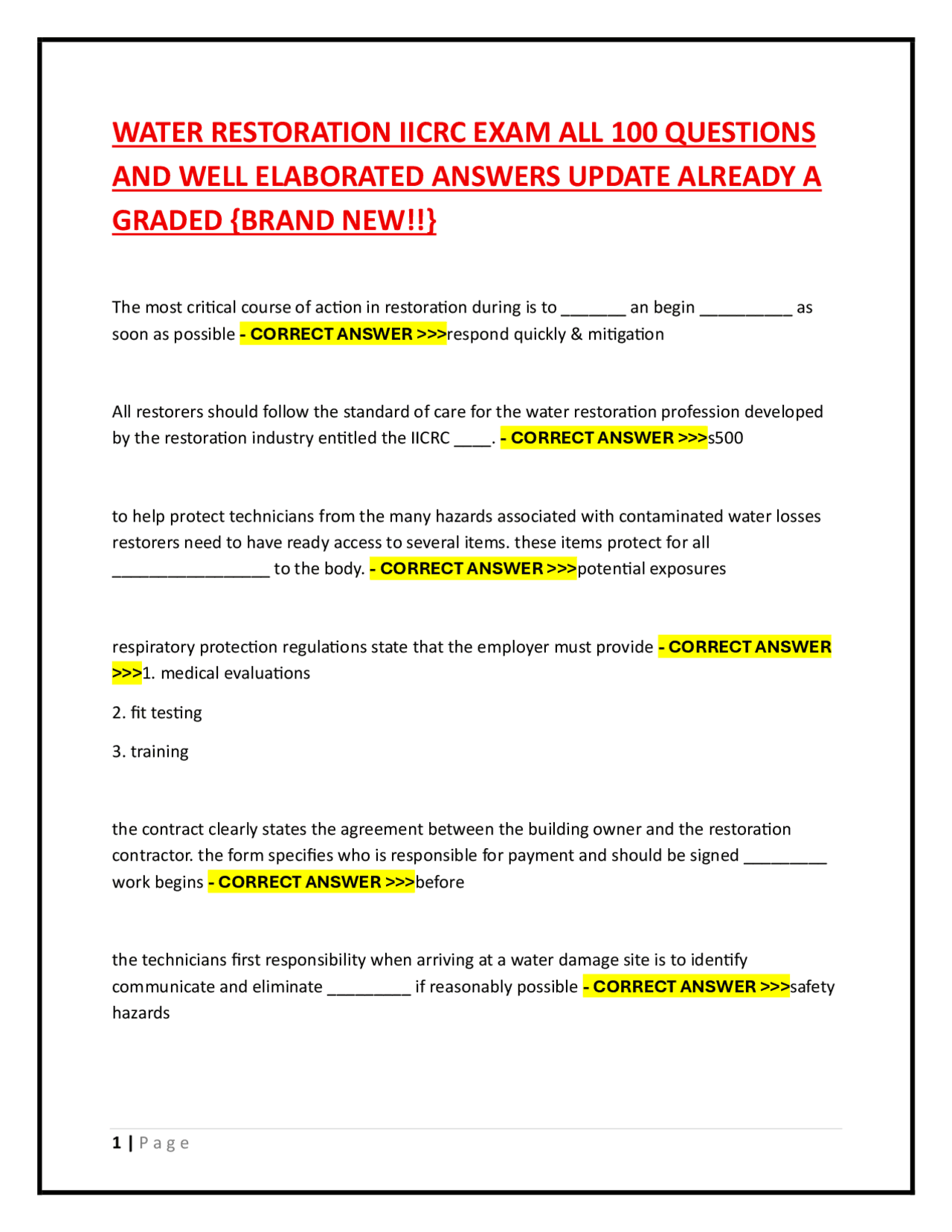 WATER RESTORATION IICRC EXAM ALL 100 QUESTIONS AND WELL ELABORATED ...