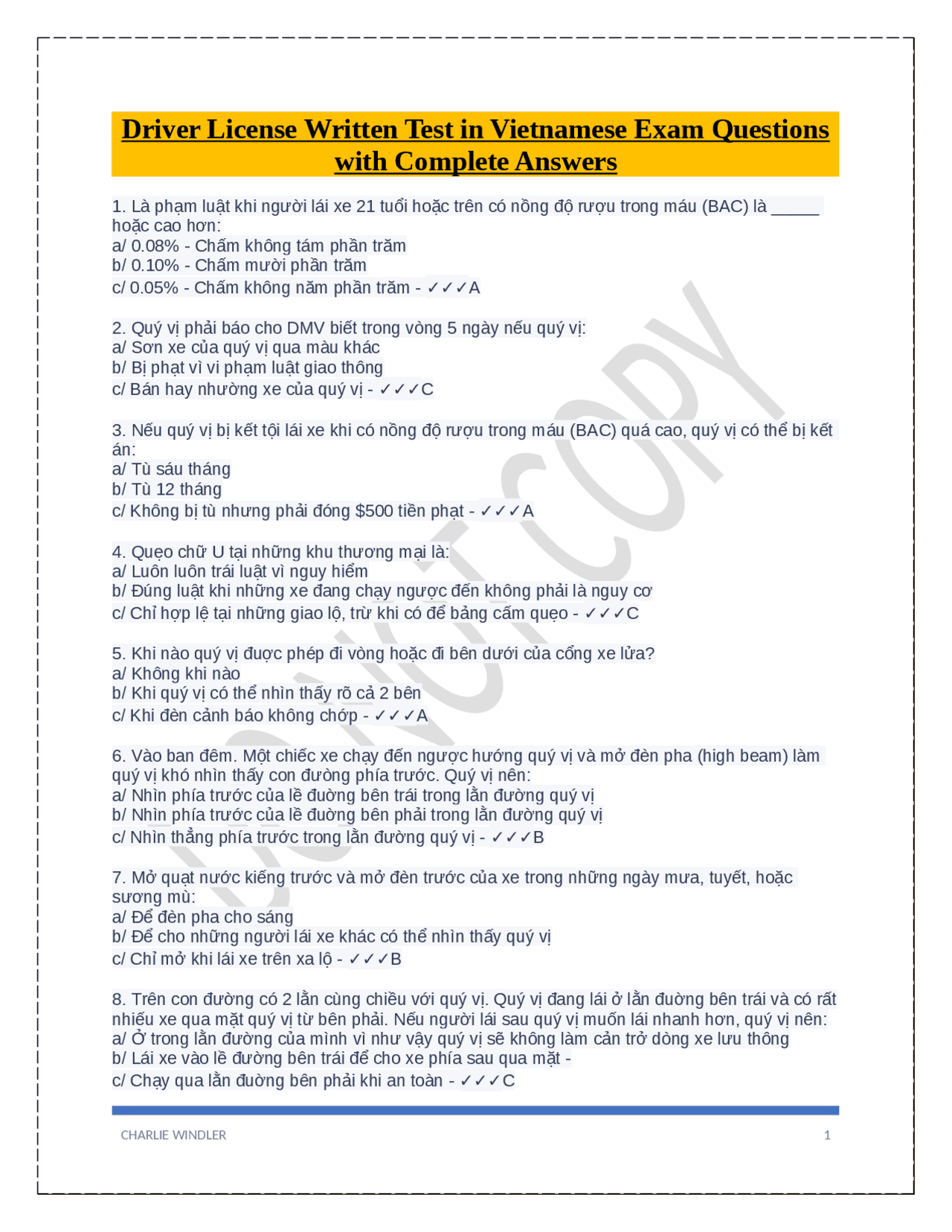 Driver License Written Test in Vietnamese Exam Questions with Complete ...