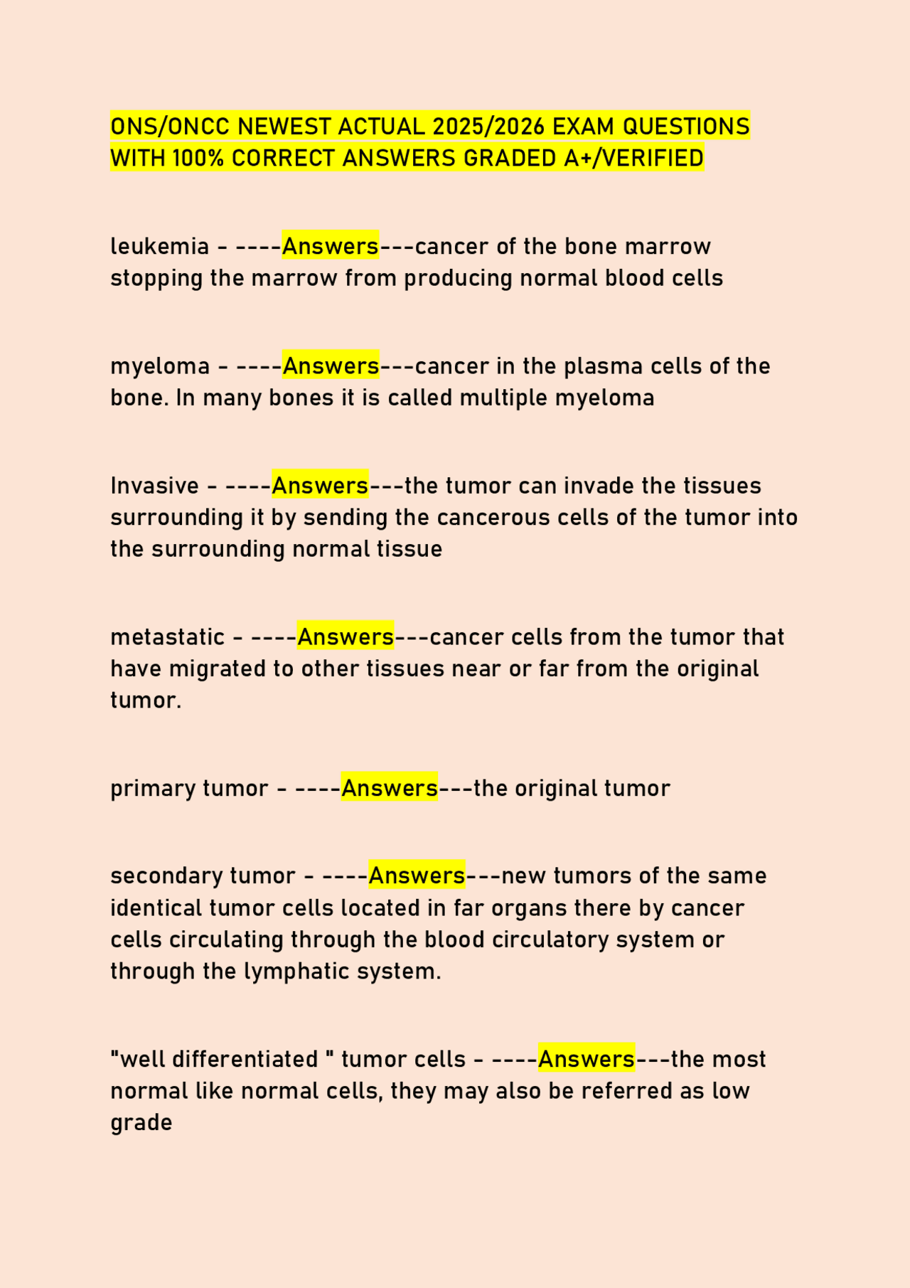 ONS/ONCC NEWEST ACTUAL 2025/2026 EXAM QUESTIONS WITH 100% CORRECT ...