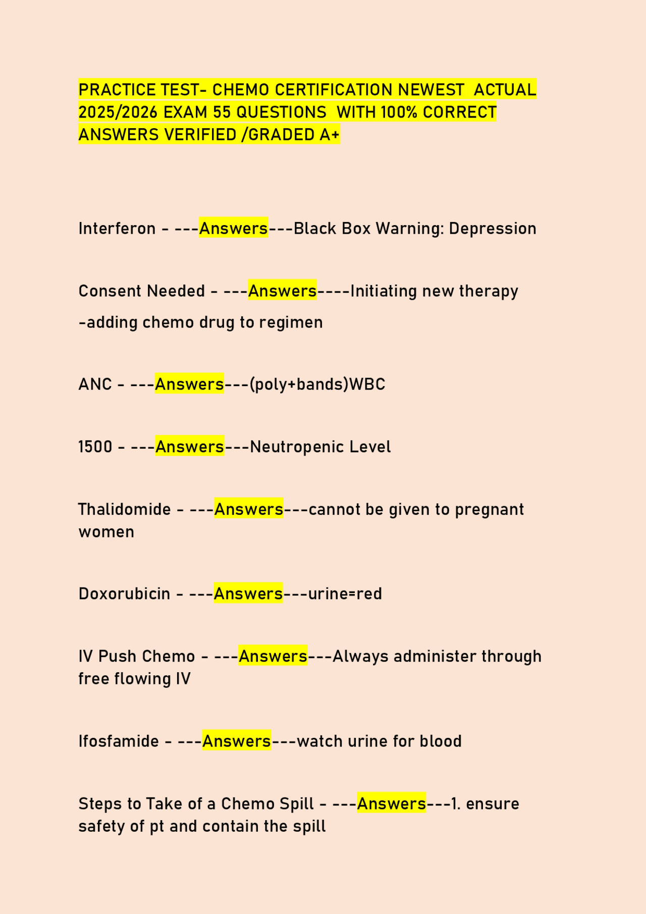 PRACTICE TEST- CHEMO CERTIFICATION NEWEST ACTUAL 2025/2026 EXAM 55 ...