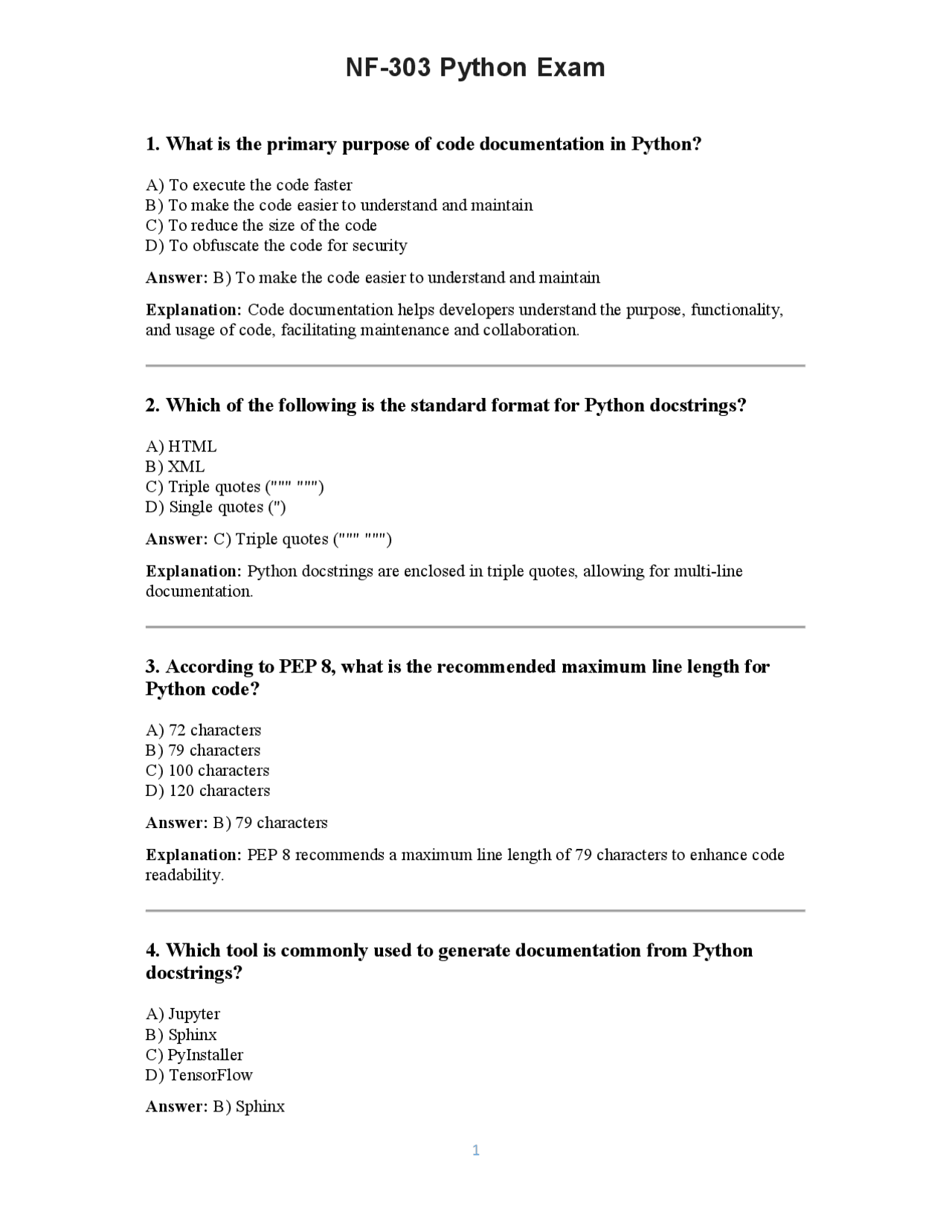 NF-303 Python Practice Exam | Exams Technology | Docsity