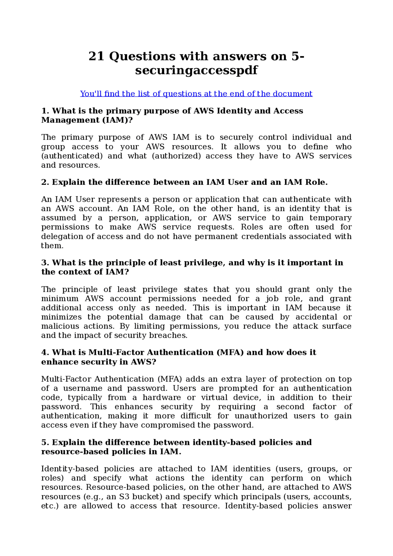 Questions and answers, Securing Cloud Resources: An AWS Security ...