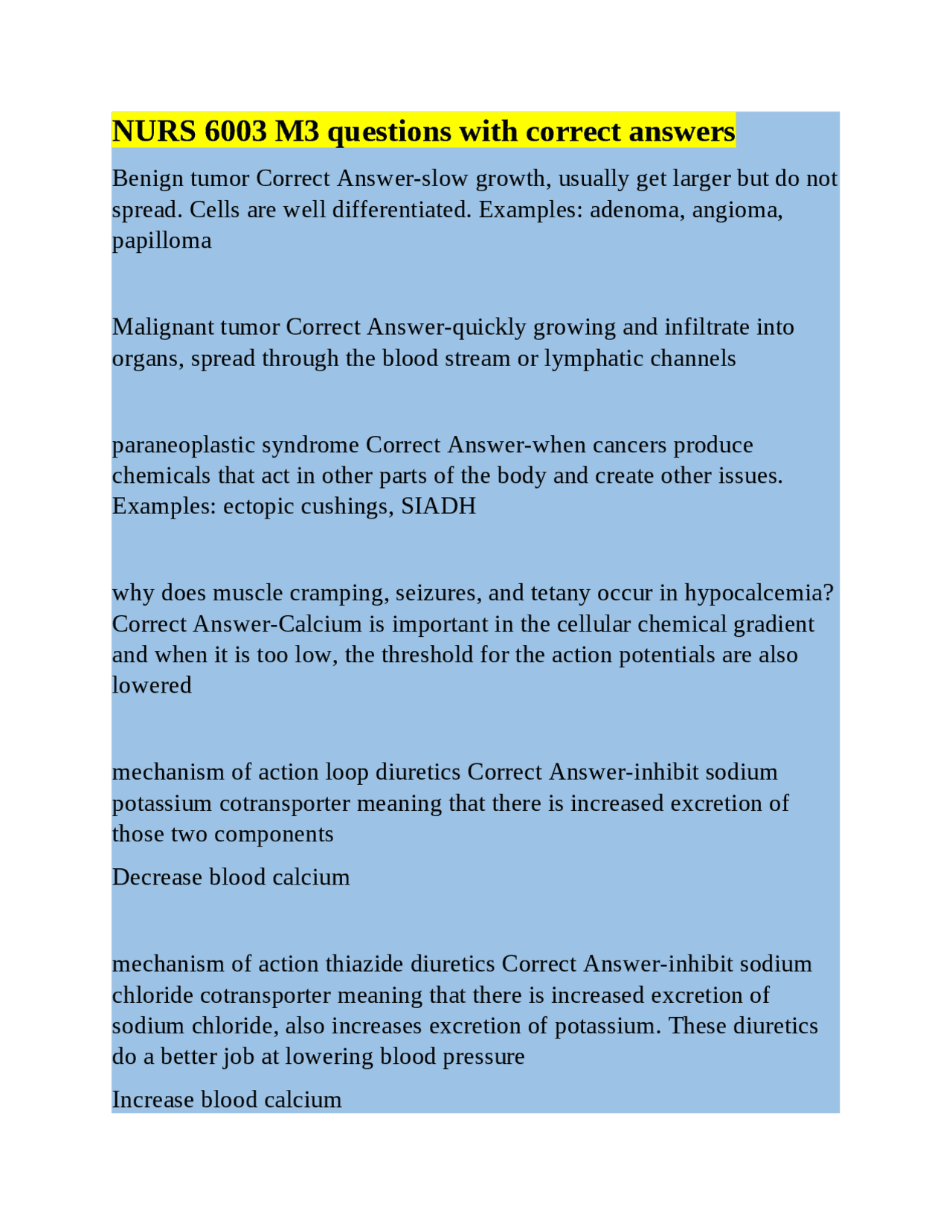 NURS 6003 M3 questions with correct answers | Exams Nursing | Docsity