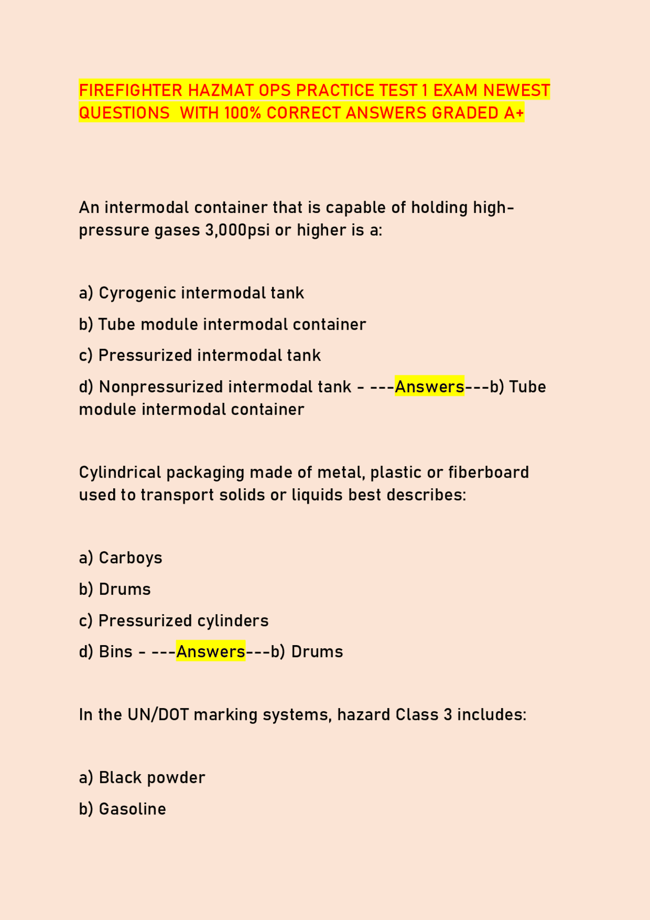 Firefighter HAZMAT Operations Practice Test: Questions and Answers ...