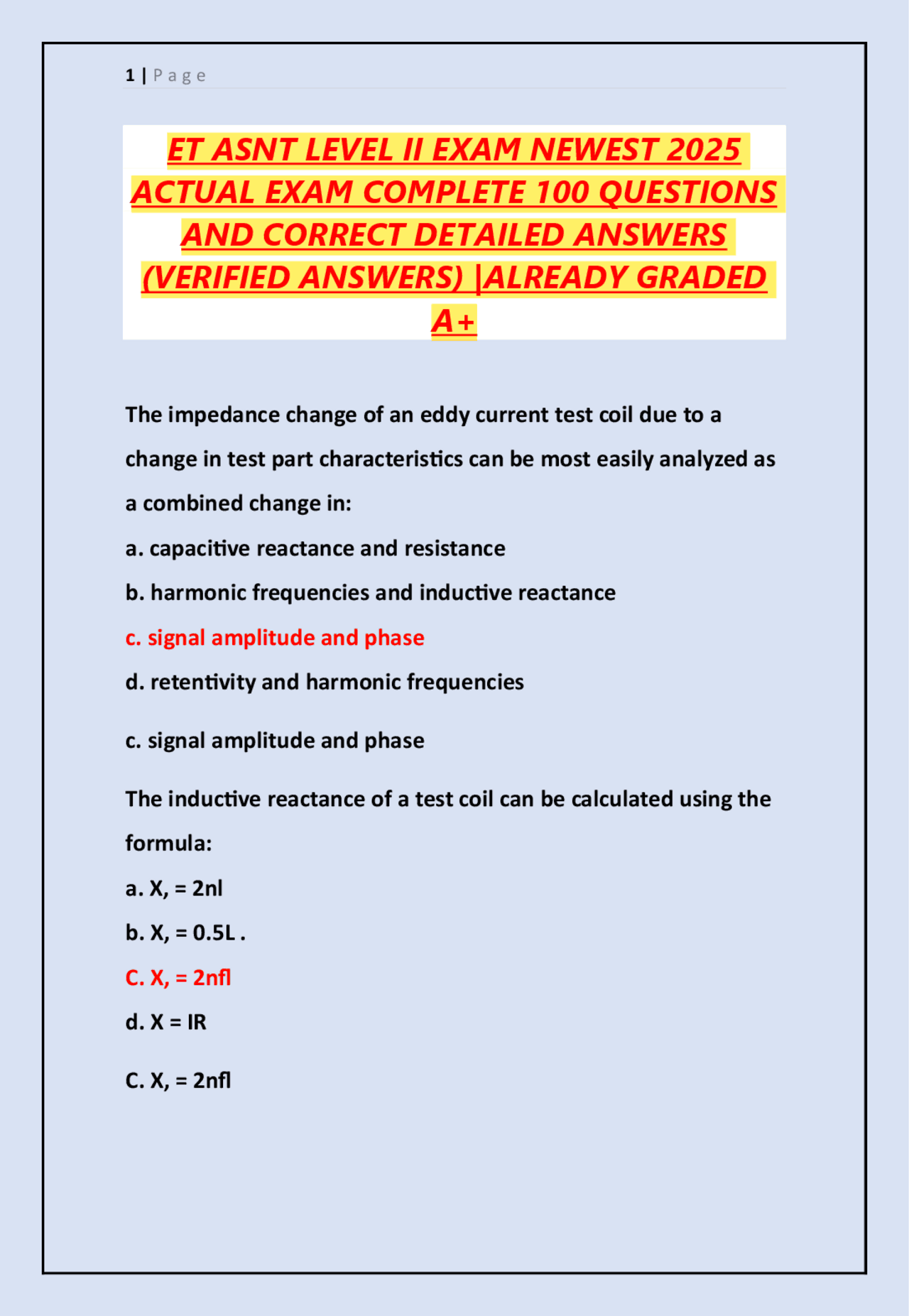 ET ASNT LEVEL II EXAM NEWEST 2025 ACTUAL EXAM COMPLETE 100 QUESTIONS ...