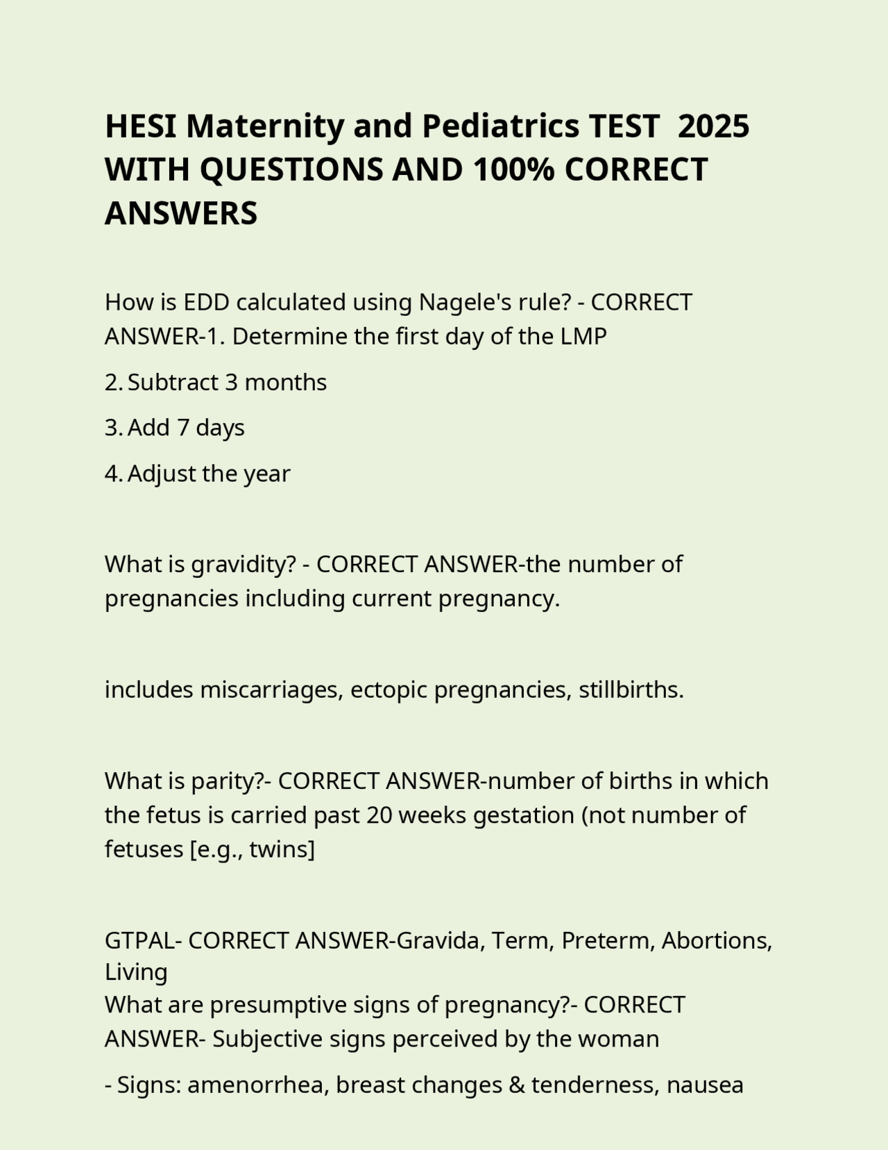 HESI Maternity and Pediatrics TEST 2025 WITH QUESTIONS AND 100% CORRECT ...