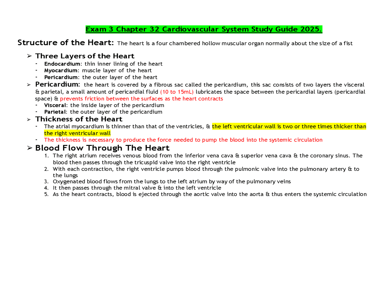 Exam 3 Chapter 32 Cardiovascular System Study Guide 2025. | Exams ...