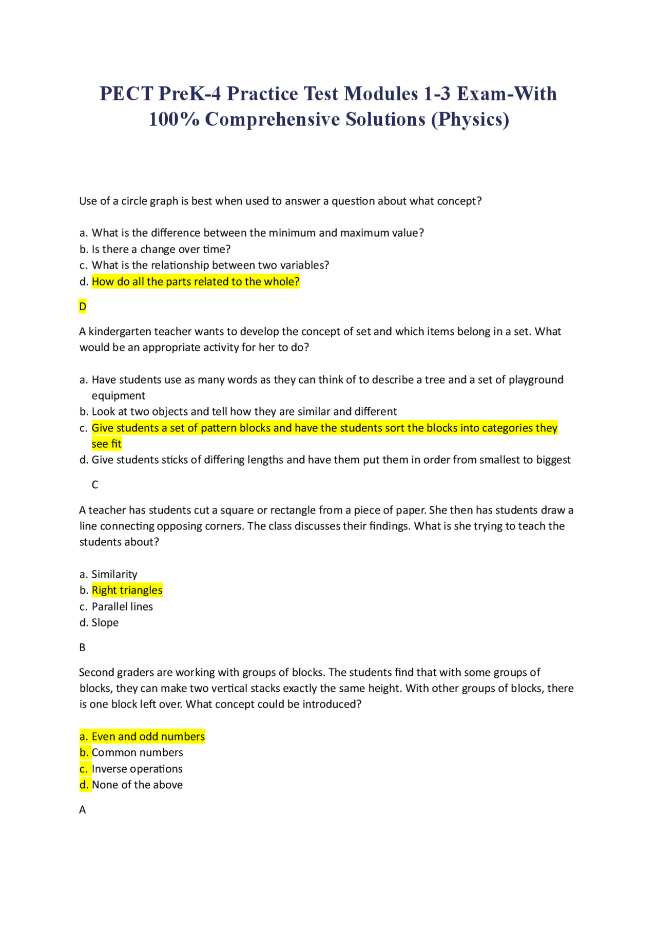 PECT PreK-4 Practice Test Modules 1-3 Exam-With 100% Comprehensive ...