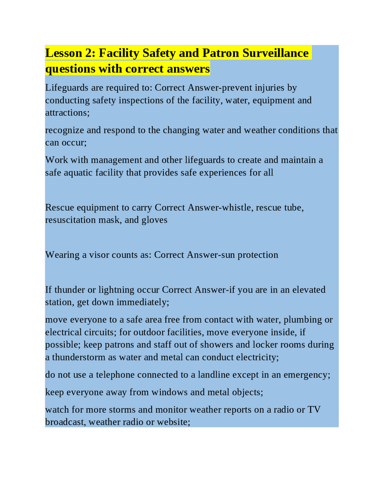 Aquatic Facility Safety and Lifeguard Surveillance: Q&A Guide | Exams ...
