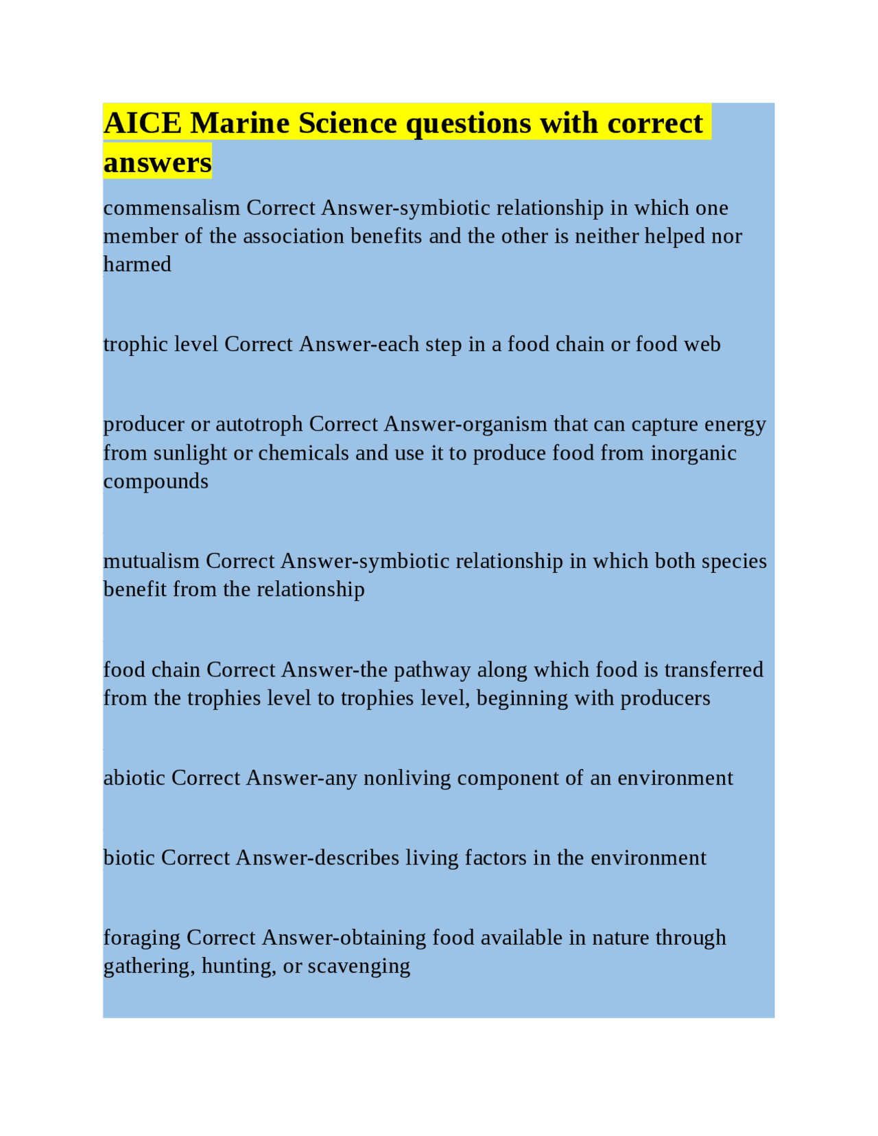 AICE Marine Science questions with correct answers | Exams Nursing ...