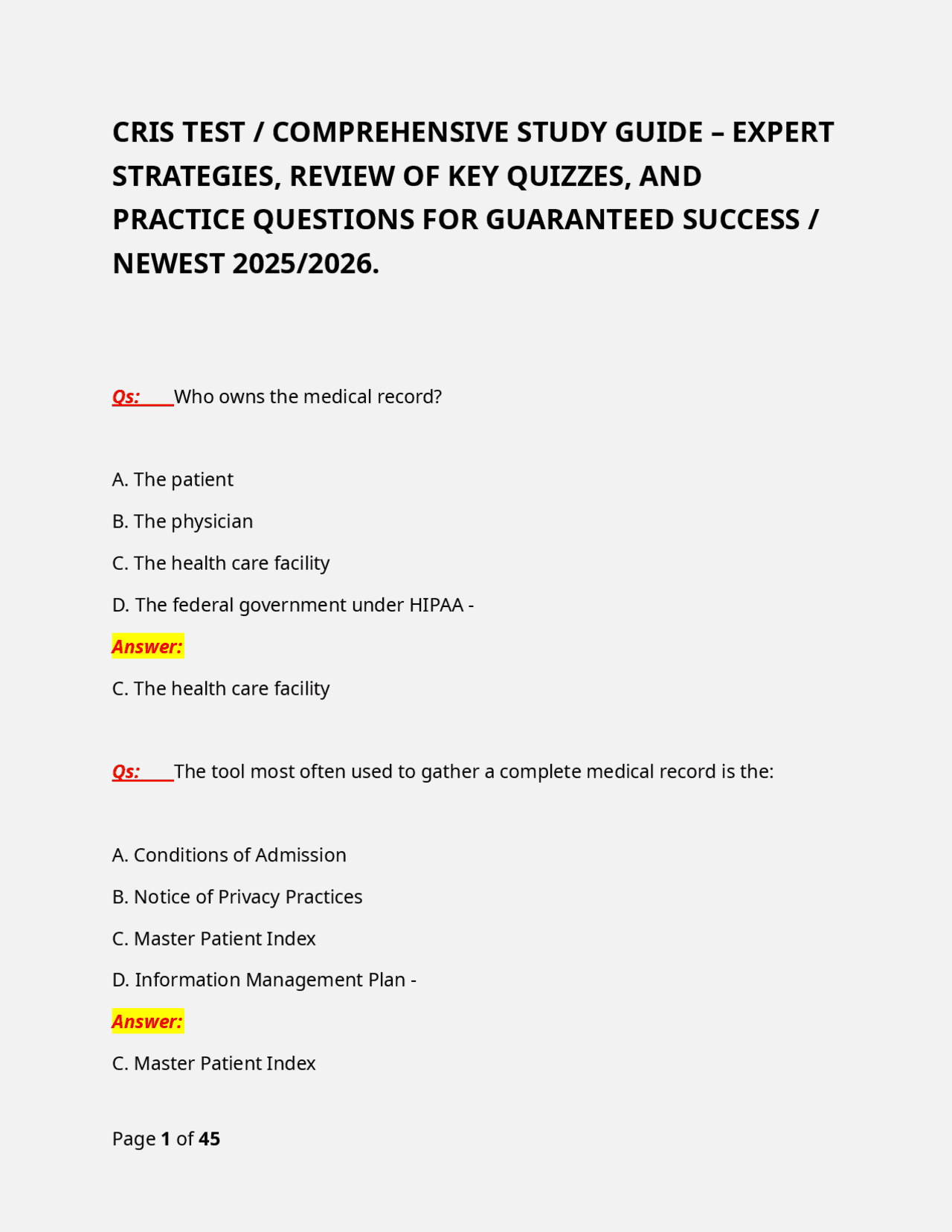 CRIS TEST / COMPREHENSIVE STUDY GUIDE – EXPERT STRATEGIES, REVIEW OF ...