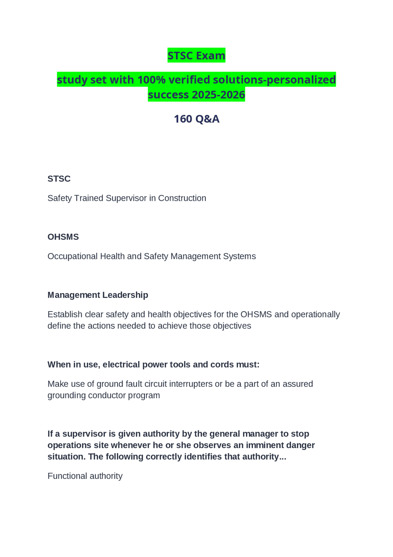 STSC Practice Exam study set with 100% verified solutions-personalized ...