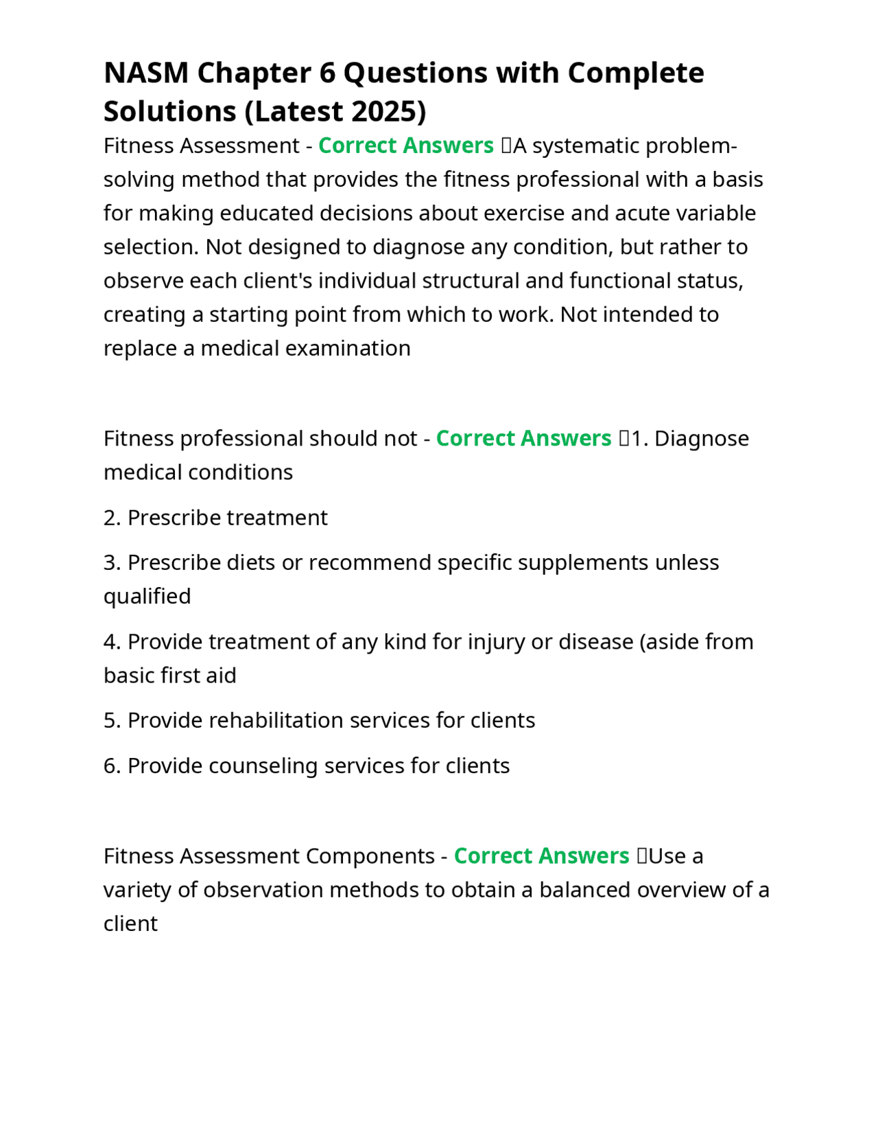 NASM Chapter 6 Questions with Complete Solutions (Latest 2025) | Exams ...