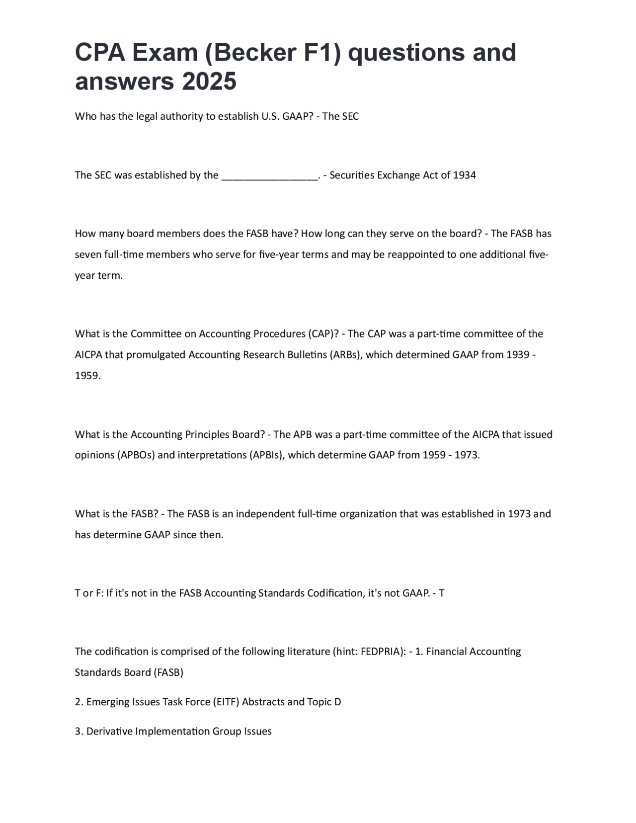 CPA Exam (Becker F1) questions and answers 2025 | Exams Nursing | Docsity