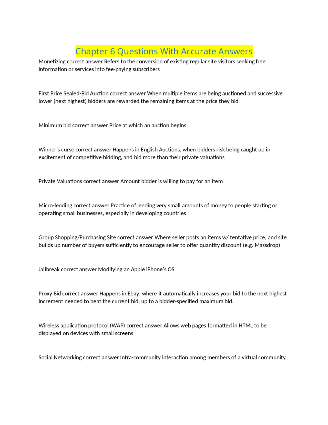 Chapter 6 Questions With Accurate Answers | Exams Auditing | Docsity