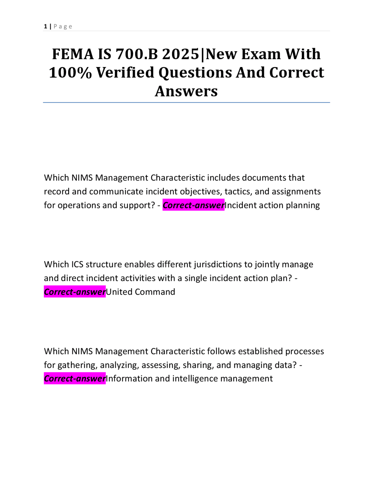 FEMA IS 700.B 2025|New Exam With 100% Verified Questions And Correct ...