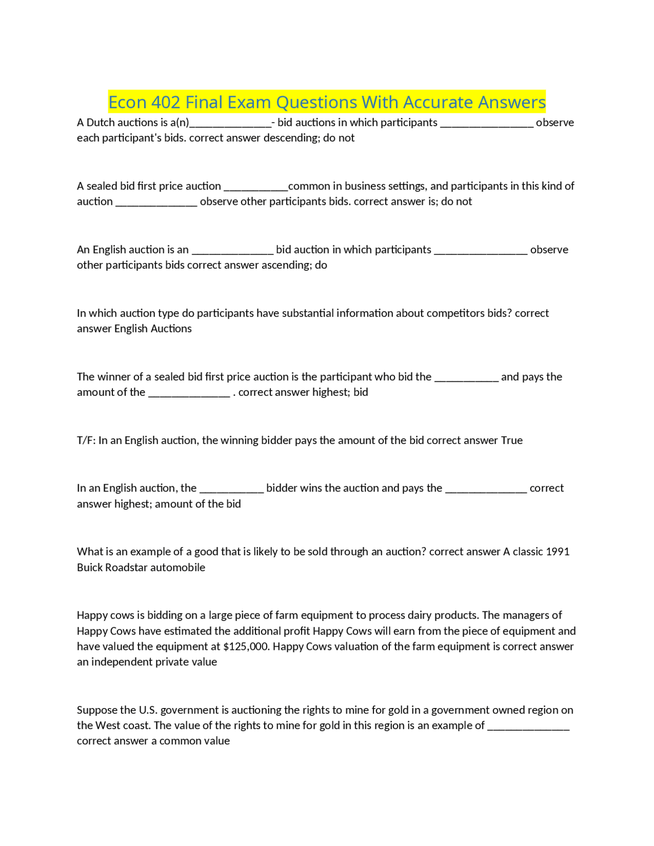 Econ 402 Final Exam Questions With Accurate Answers | Exams Economics ...
