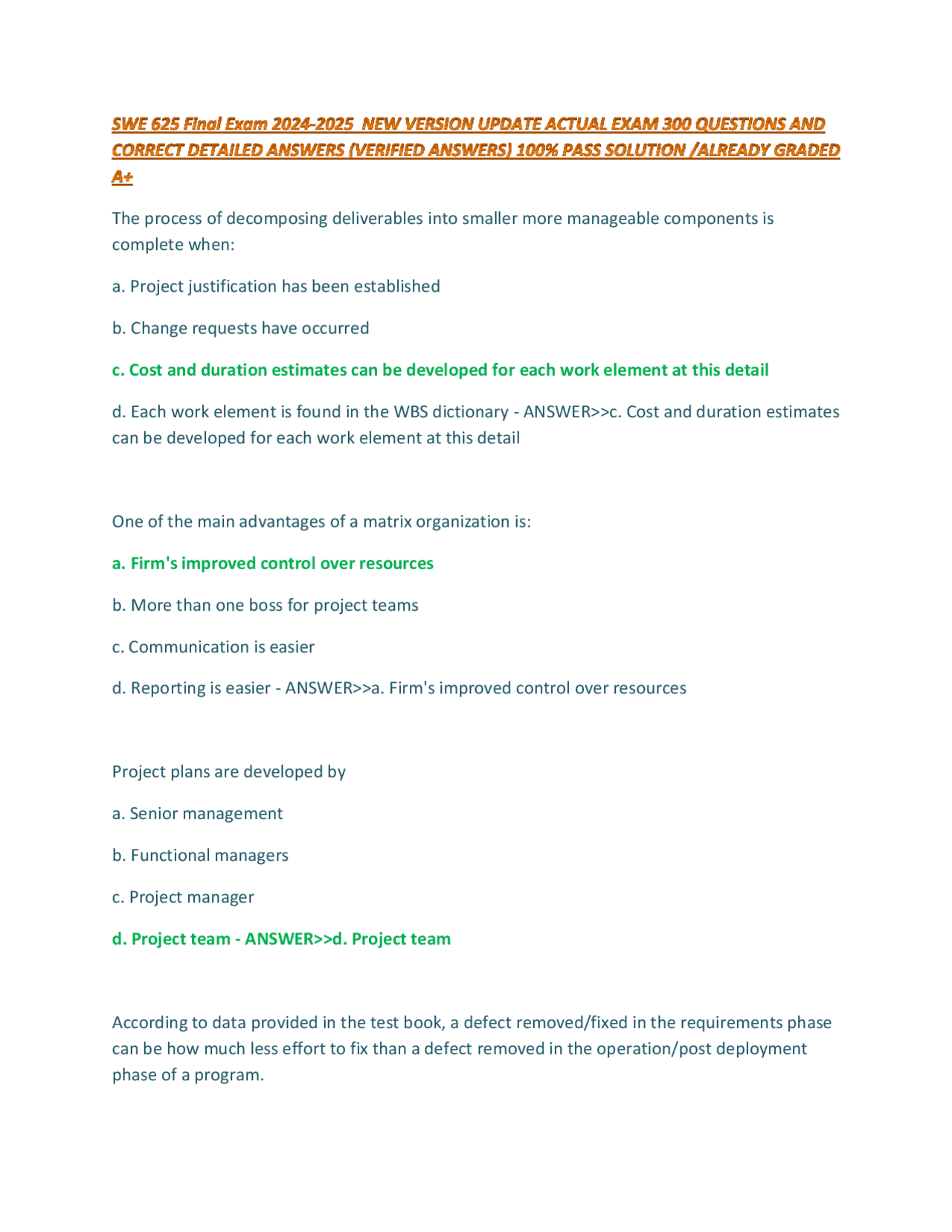 SWE 625 Final Exam 2025–2026 Accurate Real Exam Questions and Verified ...