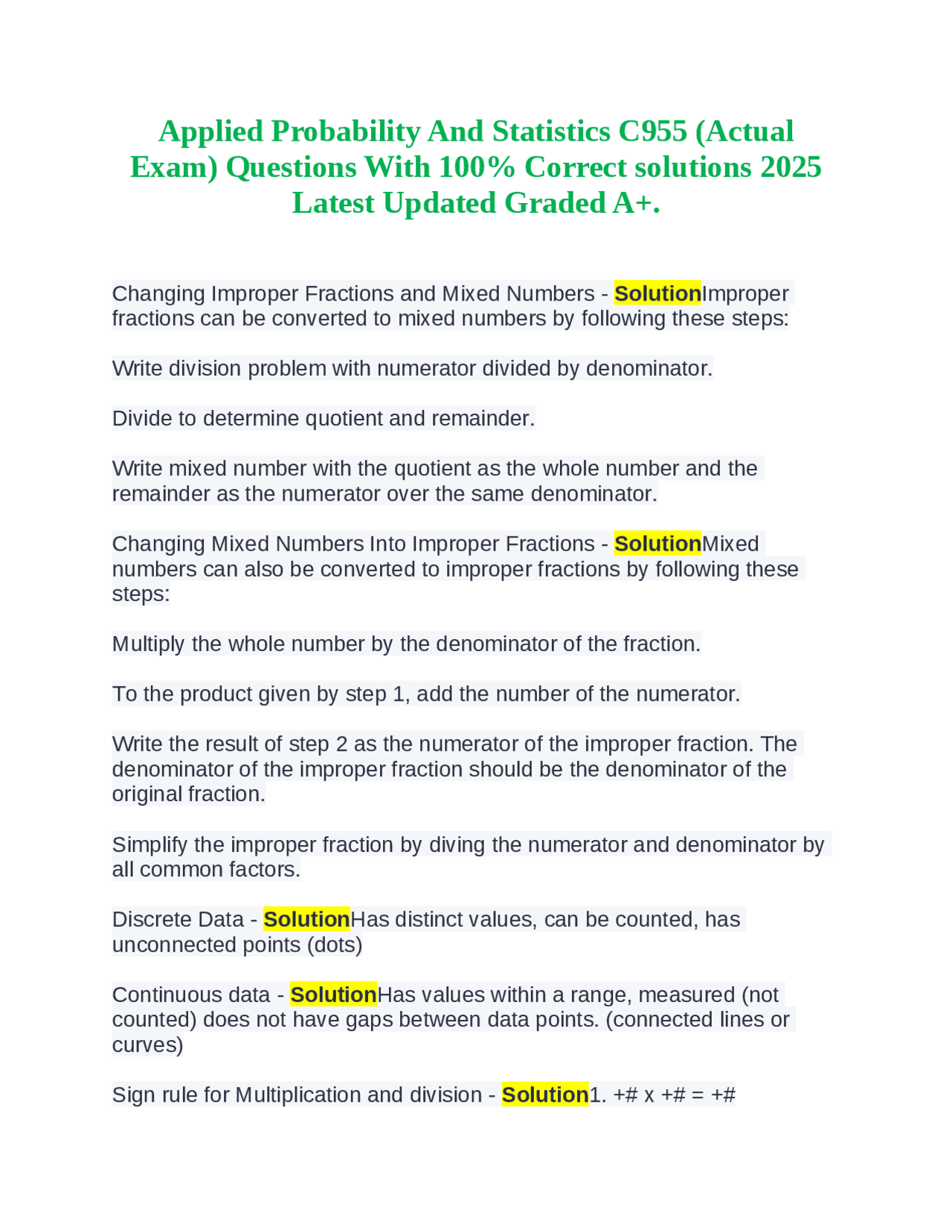 Applied Probability And Statistics C955 (Actual Exam) Questions With 100% Correct solution ...