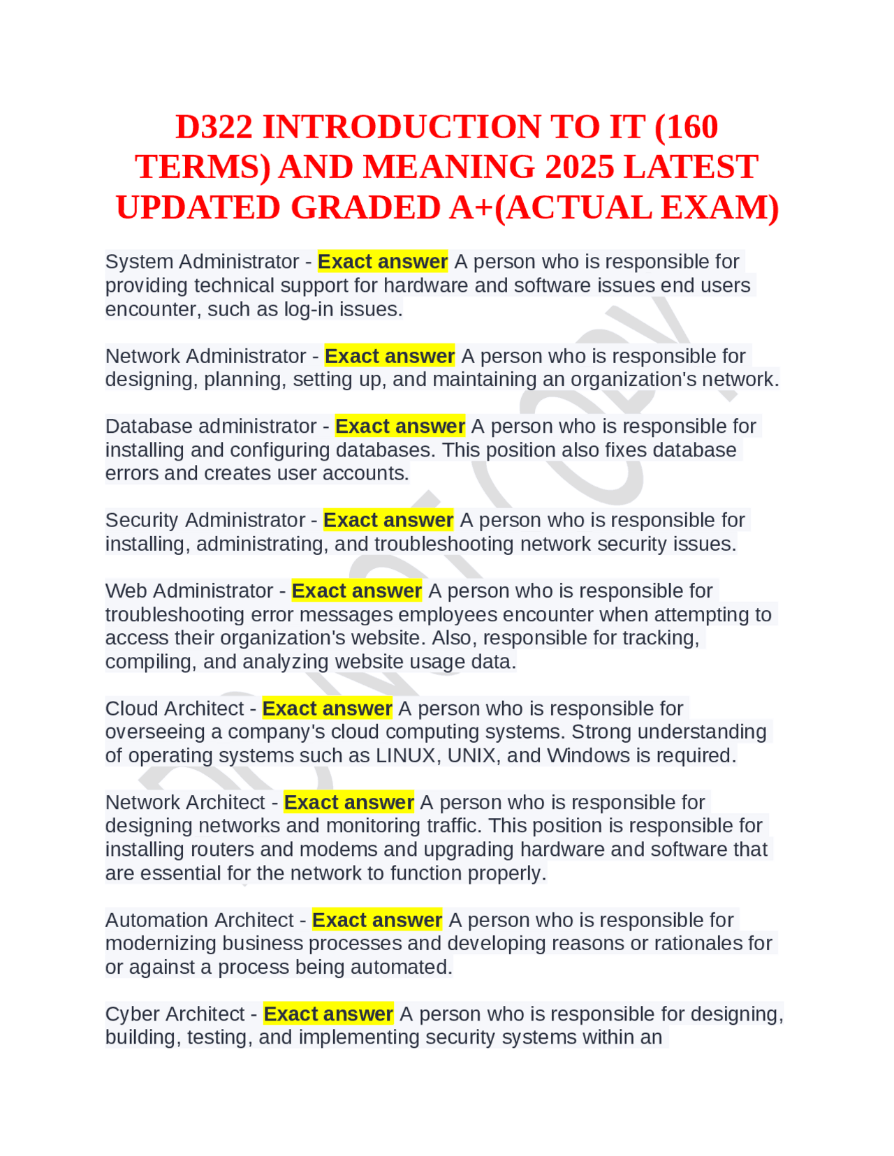 D322 INTRODUCTION TO IT (160 TERMS) AND MEANING 2025 LATEST UPDATED ...