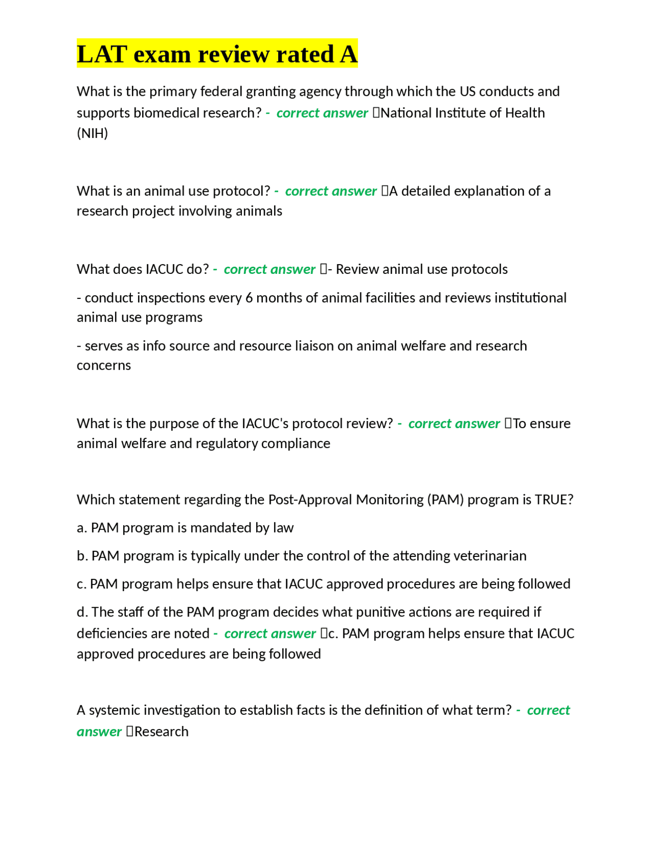 LAT Exam Review: Animal Research Regulations and Compliance | Exams ...