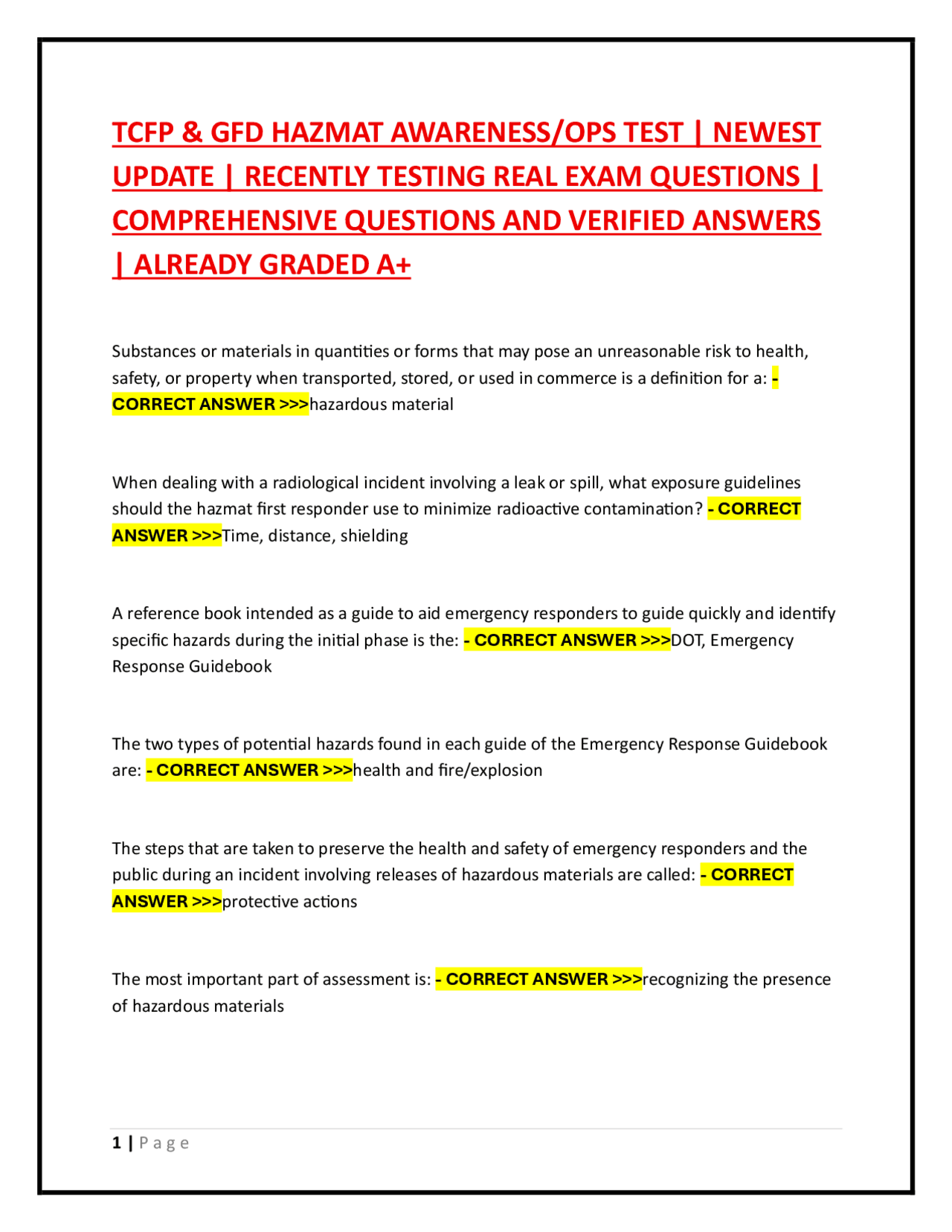 TCFP & GFD HAZMAT AWARENESS/OPS TEST | NEWEST UPDATE | RECENTLY TESTING ...