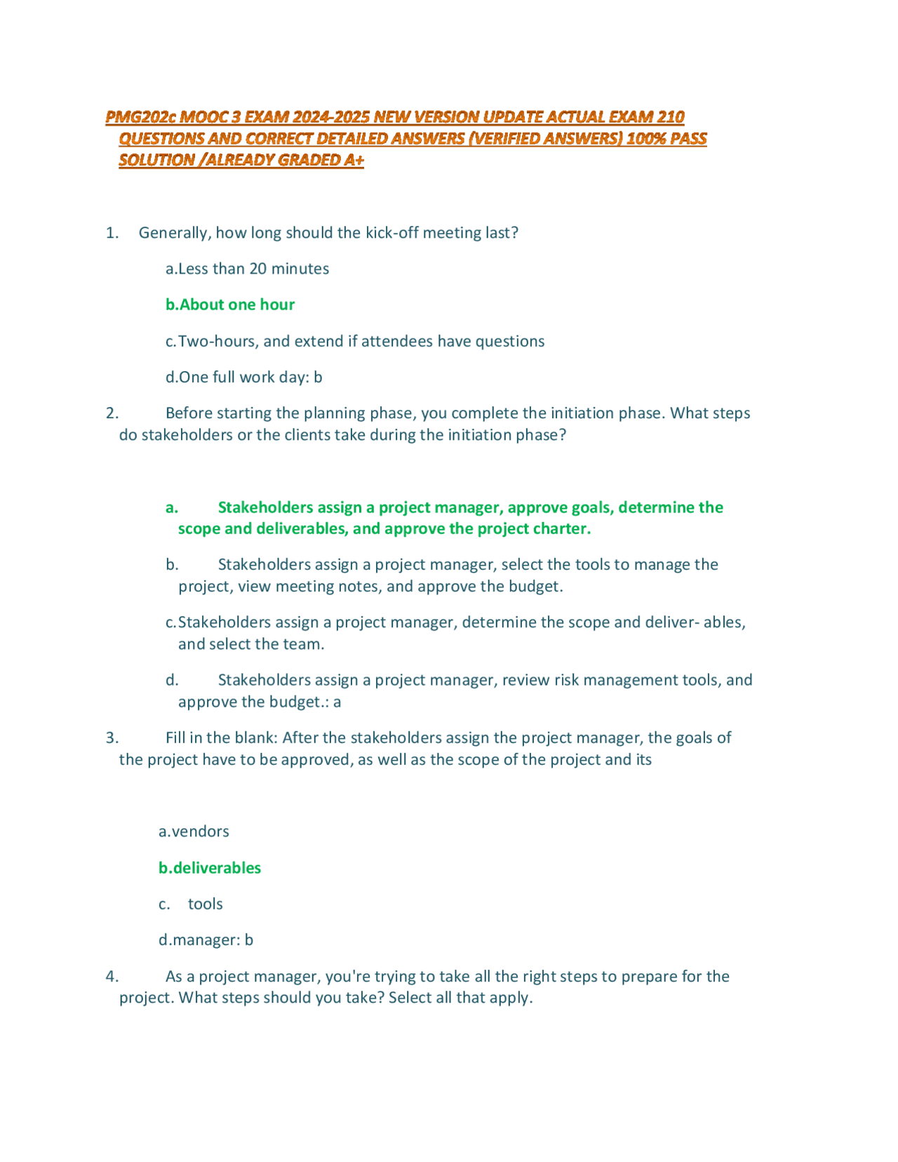 PMG202c MOOC 3 Exam 2025–2026 Accurate Real Exam Questions and Verified Correct Answers | Exams ...