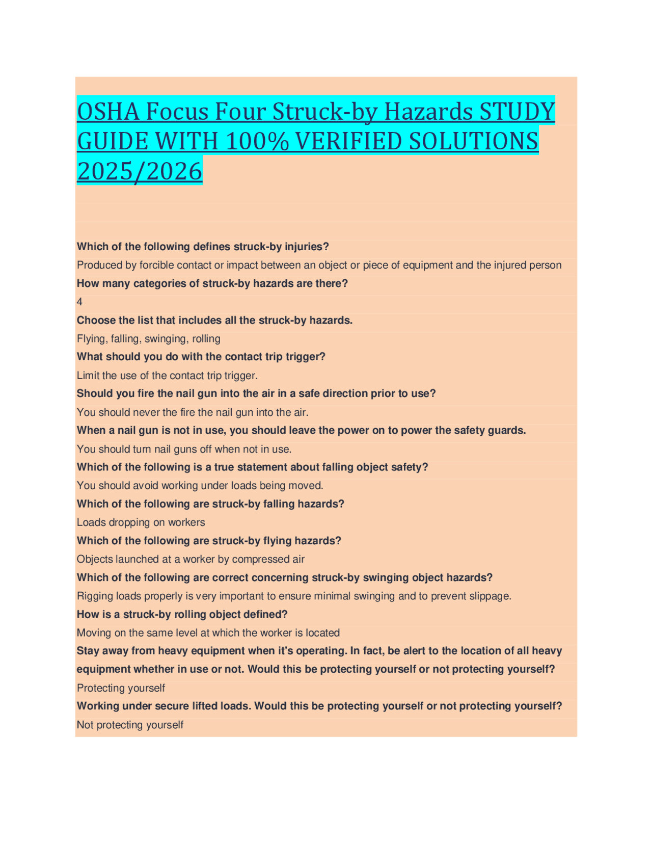 OSHA Focus Four: Struck-by Hazards Study Guide | Exams Workplace Safety ...