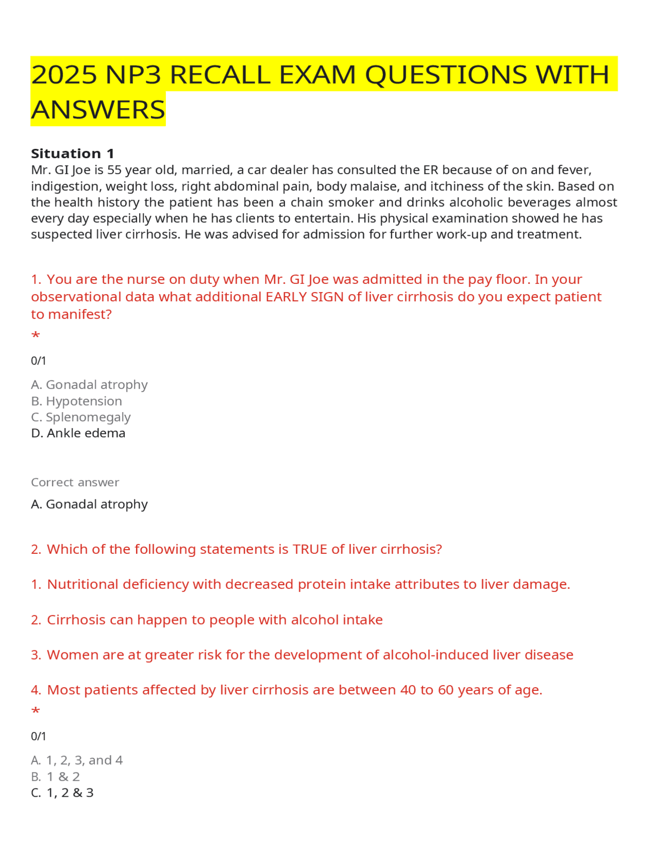 2025 NP3 RECALL EXAM QUESTIONS WITH ANSWERS | Exams Nursing | Docsity